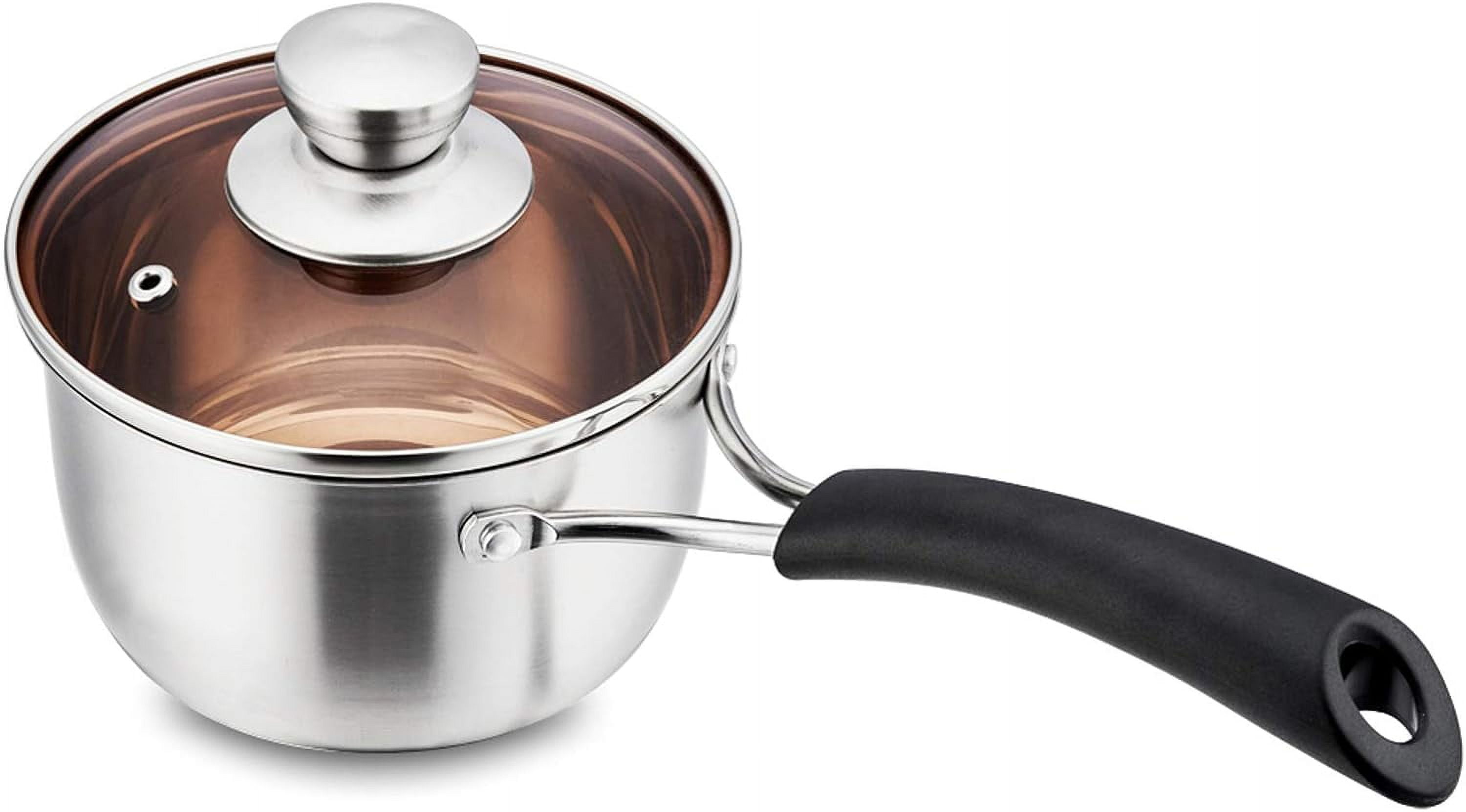 CHEF 1 Quart Saucepan, Brushed Stainless Steel Saucepan with Lid, Small ...