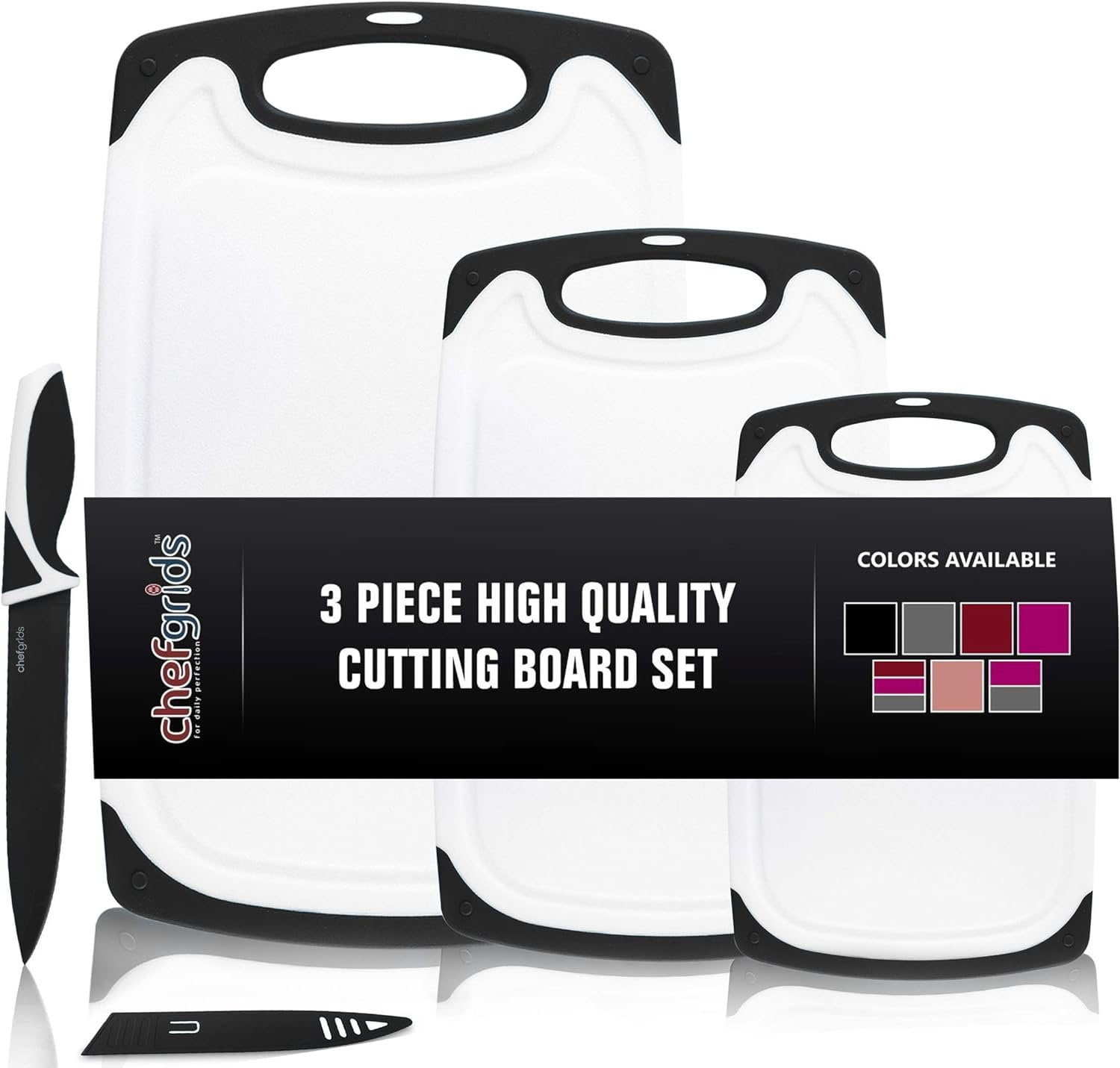 CHEF GRIDS Durable Plastic Cutting Board Set, Chopping Board Thick ...