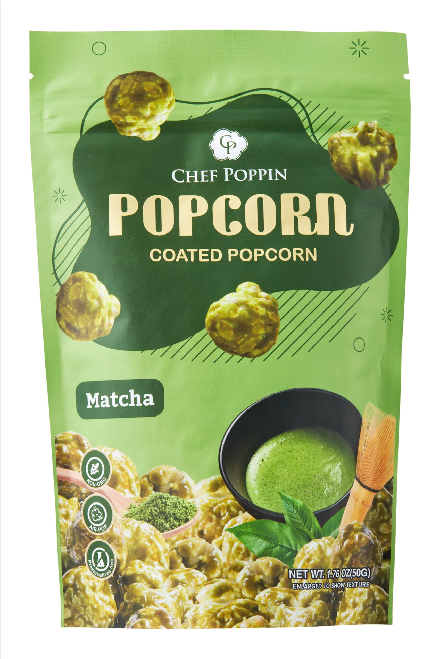 CHEF POPPIN Gourmet Flavored YPF5 Popcorn, Non-GMO Corn, All Natural, Matcha, 50g, 1.76 oz ...