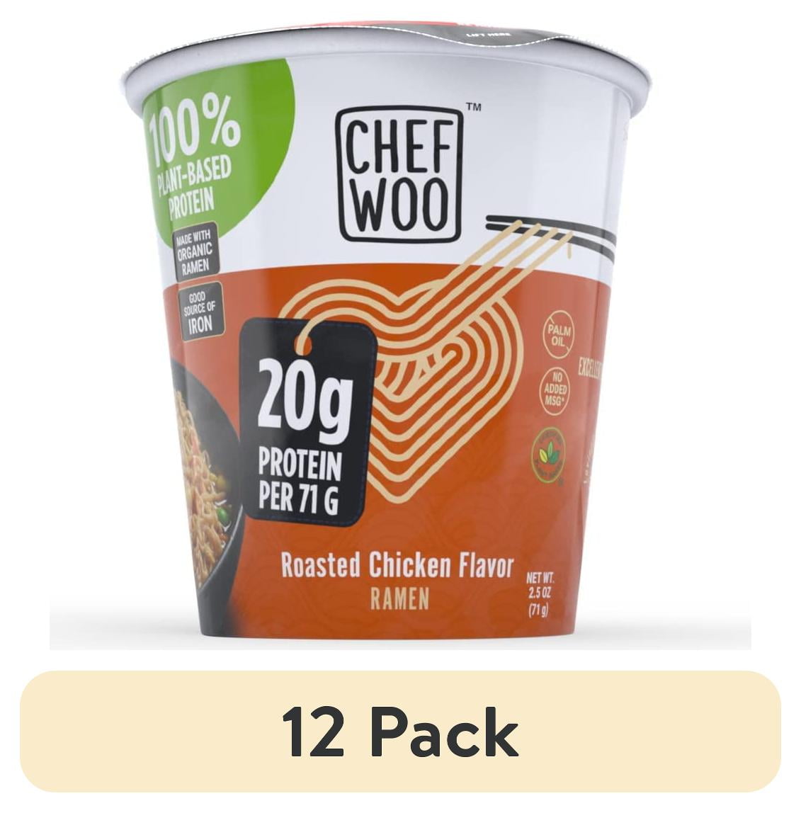 (12 pack) CHEF WOO Roasted Chicken Ramen Cup High Protein Noodles (2.5 ...