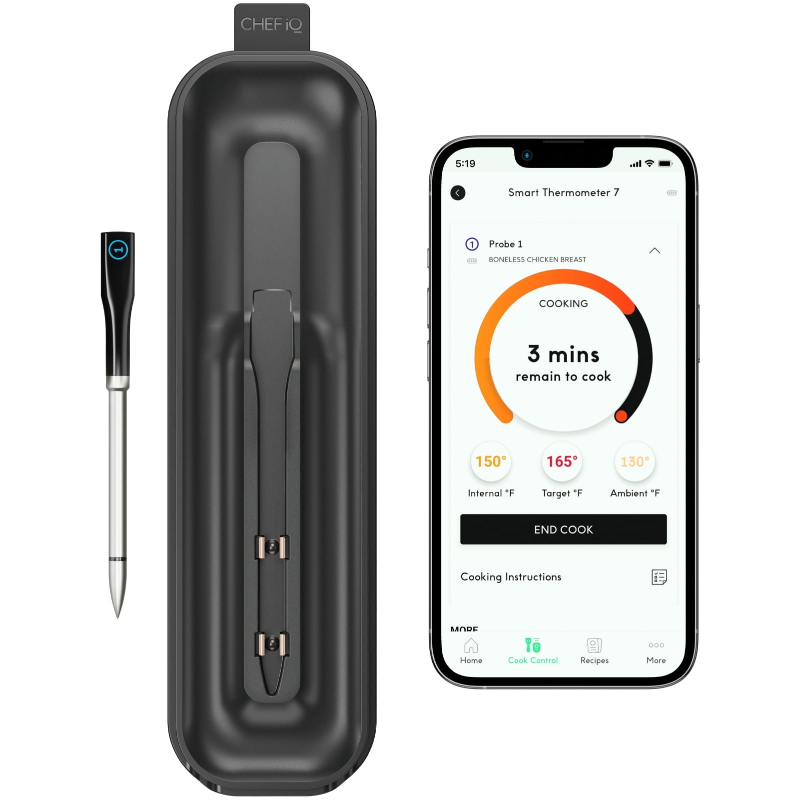 CHEF iQ Smart Wireless Digital Cooking Thermometer, Bluetooth & Wifi ...