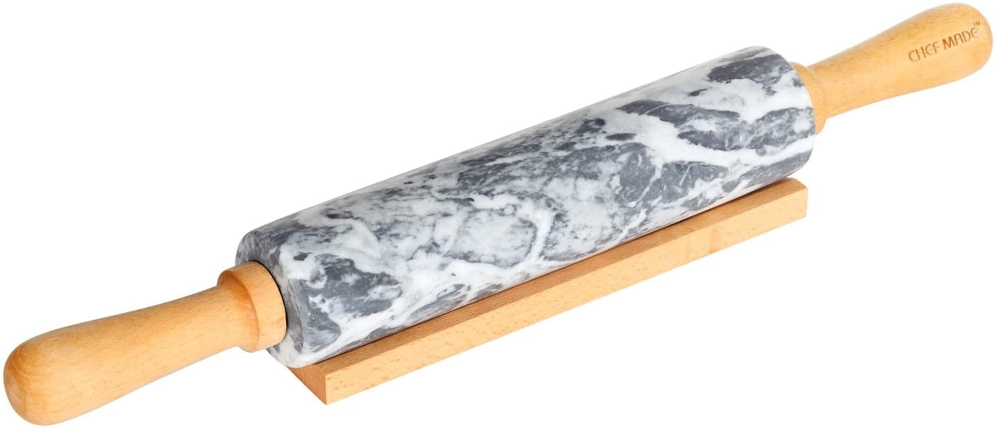 CHEFMADE 18-Inch Marble Rolling Pin with Wooden Handles and Cradle, Non ...