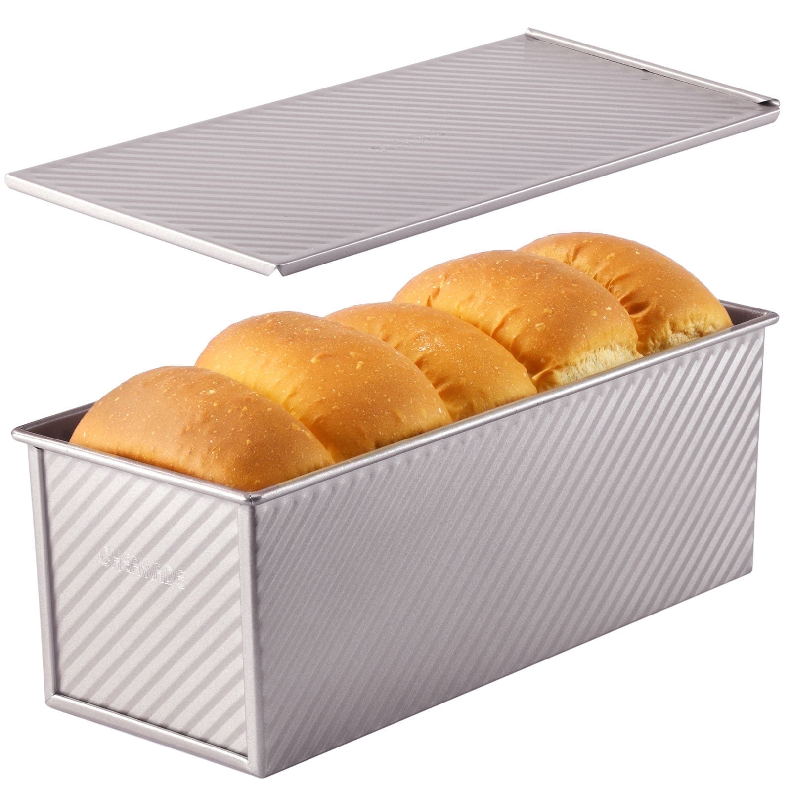 CHEFMADE Commercial Pullman Loaf Pan with Lid, 2.2Lb Dough Capacity Non ...
