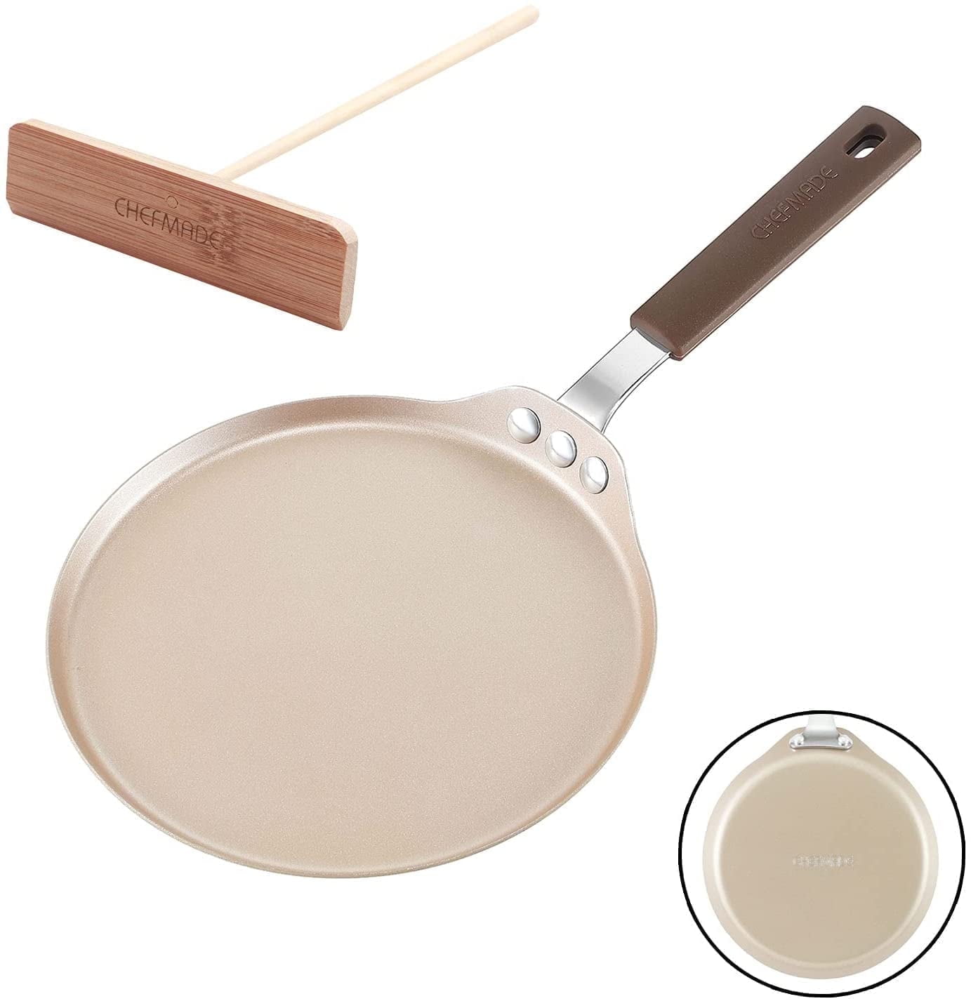 CHEFMADE 8-inch Non-Stick Crepe Pan with Bamboo Spreader & Silicone ...