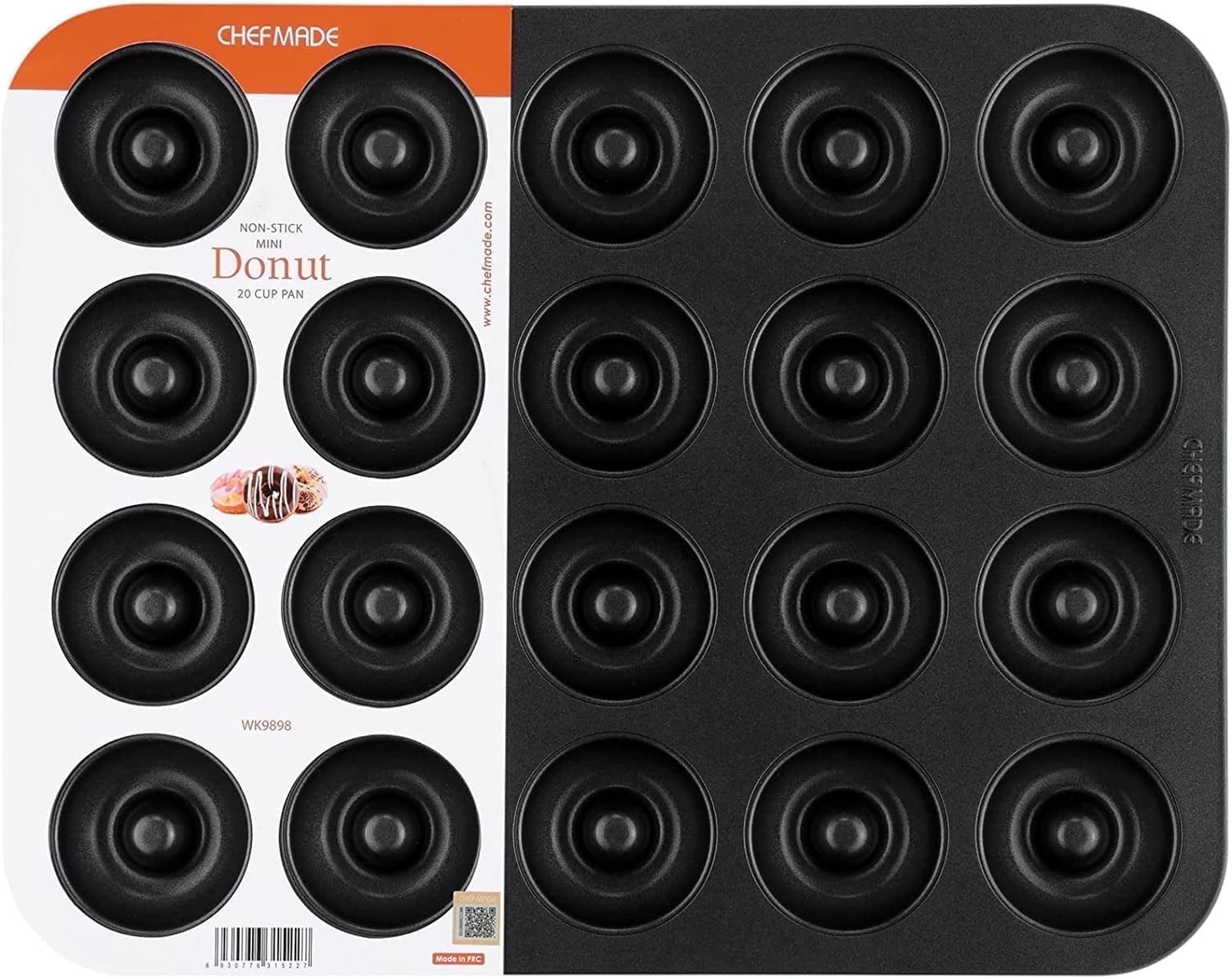 CHEFMADE Donut Pan, Non-Stick 20-Cavity Mini Ring Doughnut Baking Pan ...