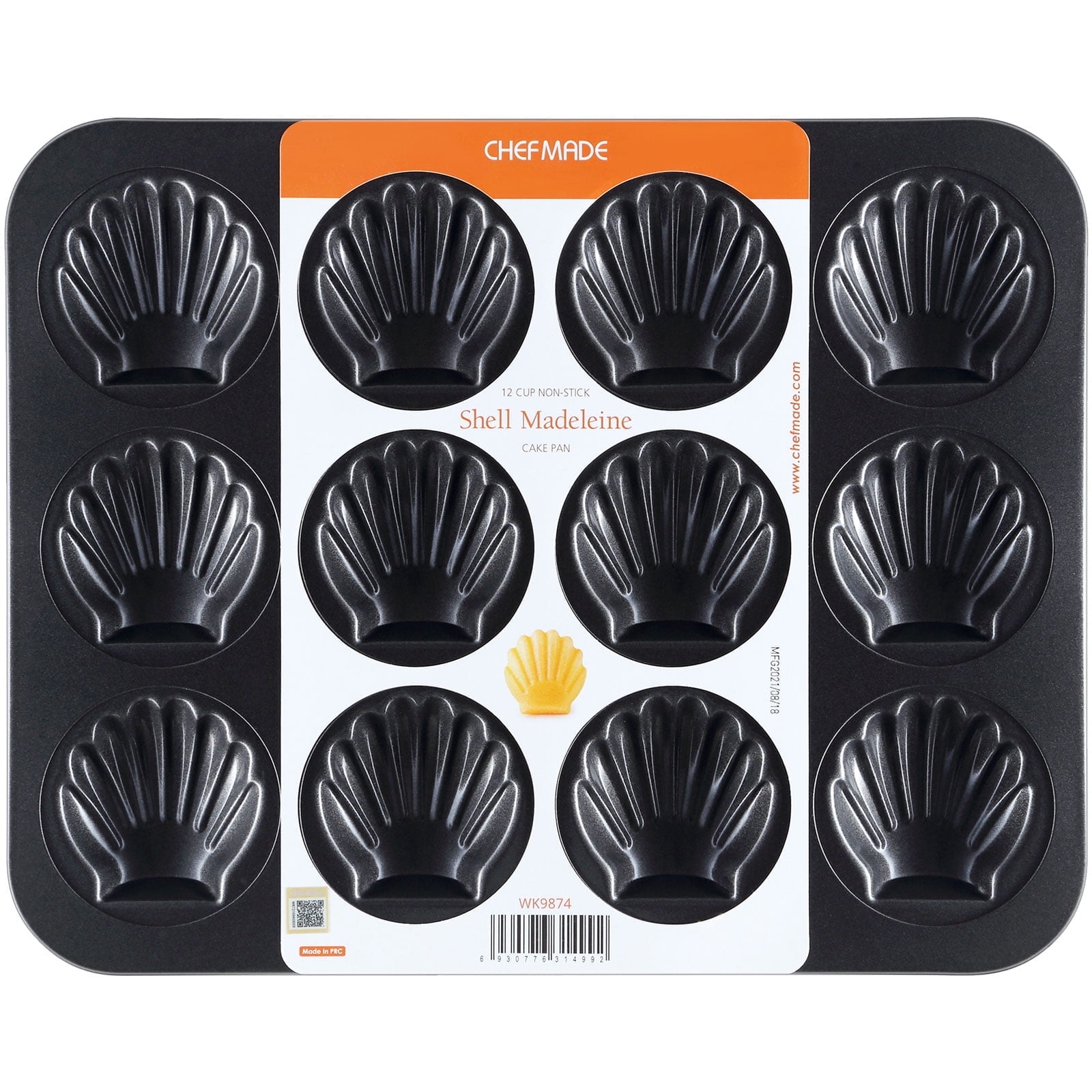 CHEFMADE Madeleine Pan, Non-Stick 12-Cavity Scallop Shell Bakeware ...