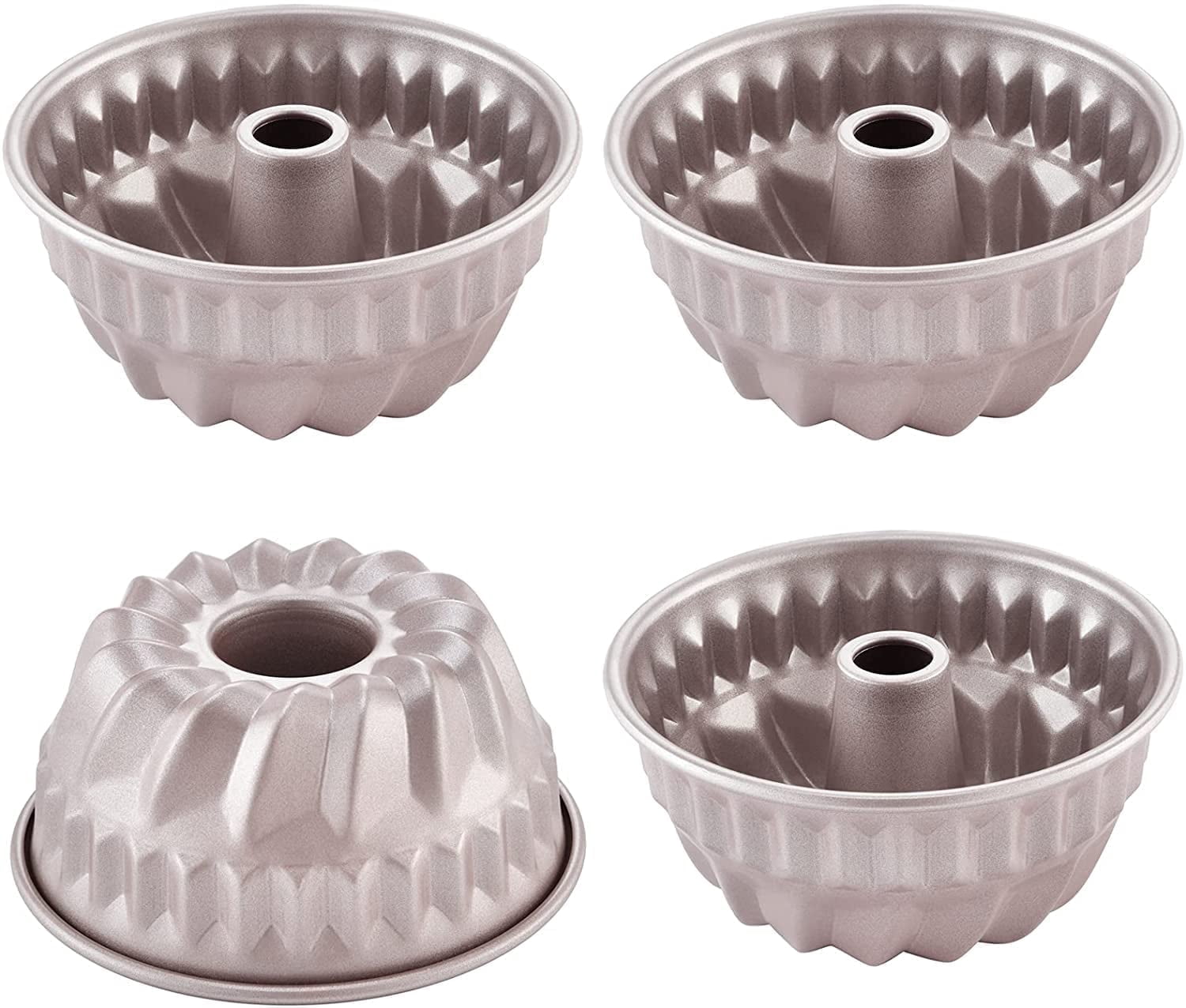 CHEFMADE 4-Inch Mini Bundt Pan Set, 4Pcs Non-Stick Kugelhopf Mold for ...