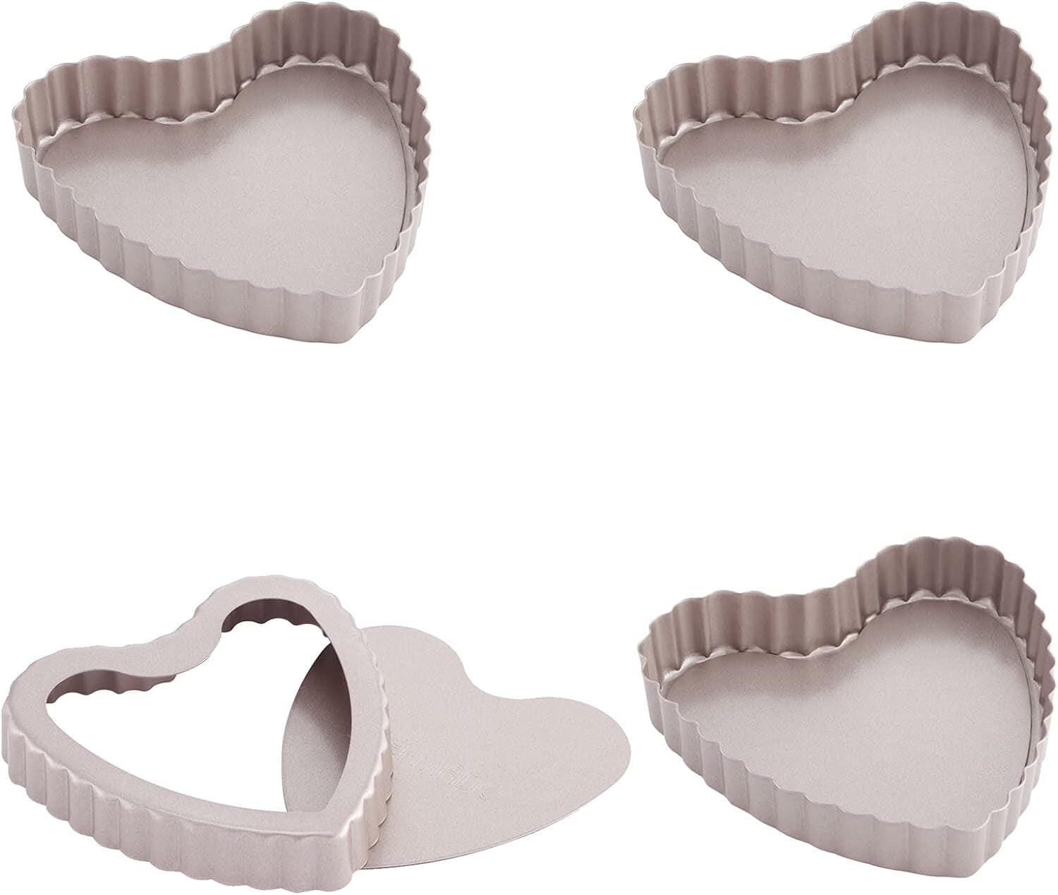 CHEFMADE Mini Tart Pan Set, 4-inch 4Pcs Heart-shaped Carbon Steel ...