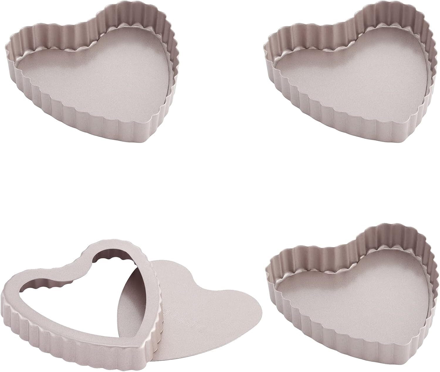 CHEFMADE Mini Tart Pan Set, 4-inch 4Pcs Heart-Shaped Carbon Steel ...