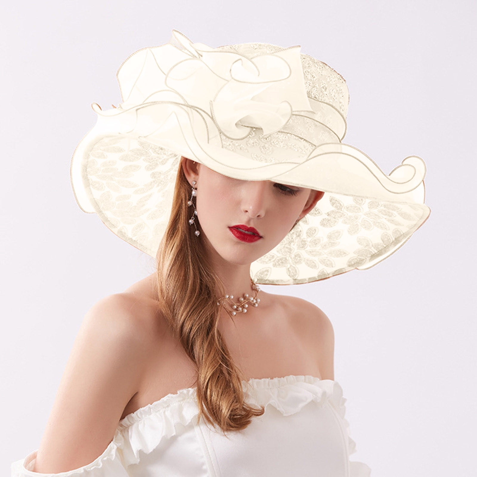 CHEGUTA Sun Hats for Women Summer Dress Hat Wide Leaf Flower Bridal ...