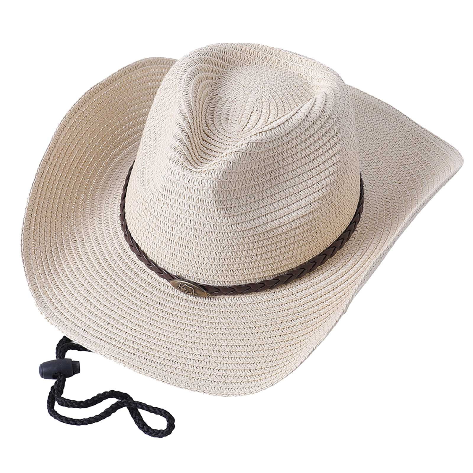 CHEGUTA Sun Hats for Women Unisex Solid Ribbon Cowboy Straw Hat Cow ...