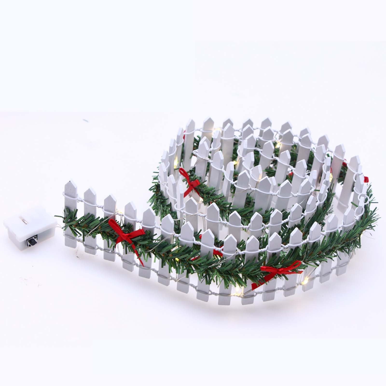 CHELIASD Wooden Christmas Fence with LED Light Border, Garden Barrier ...