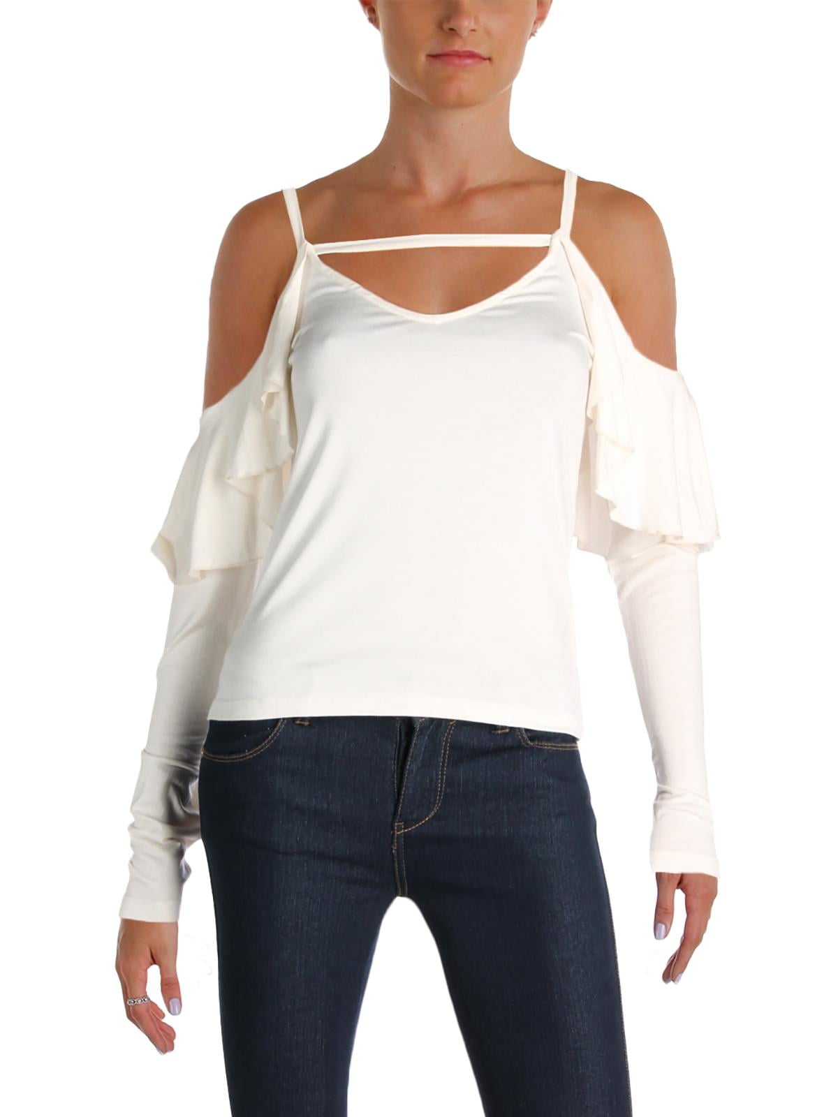 CHELSEA SKY $58 Womens New 1050 Ivory Cut Out Ruffled V Neck Top XL B+B ...