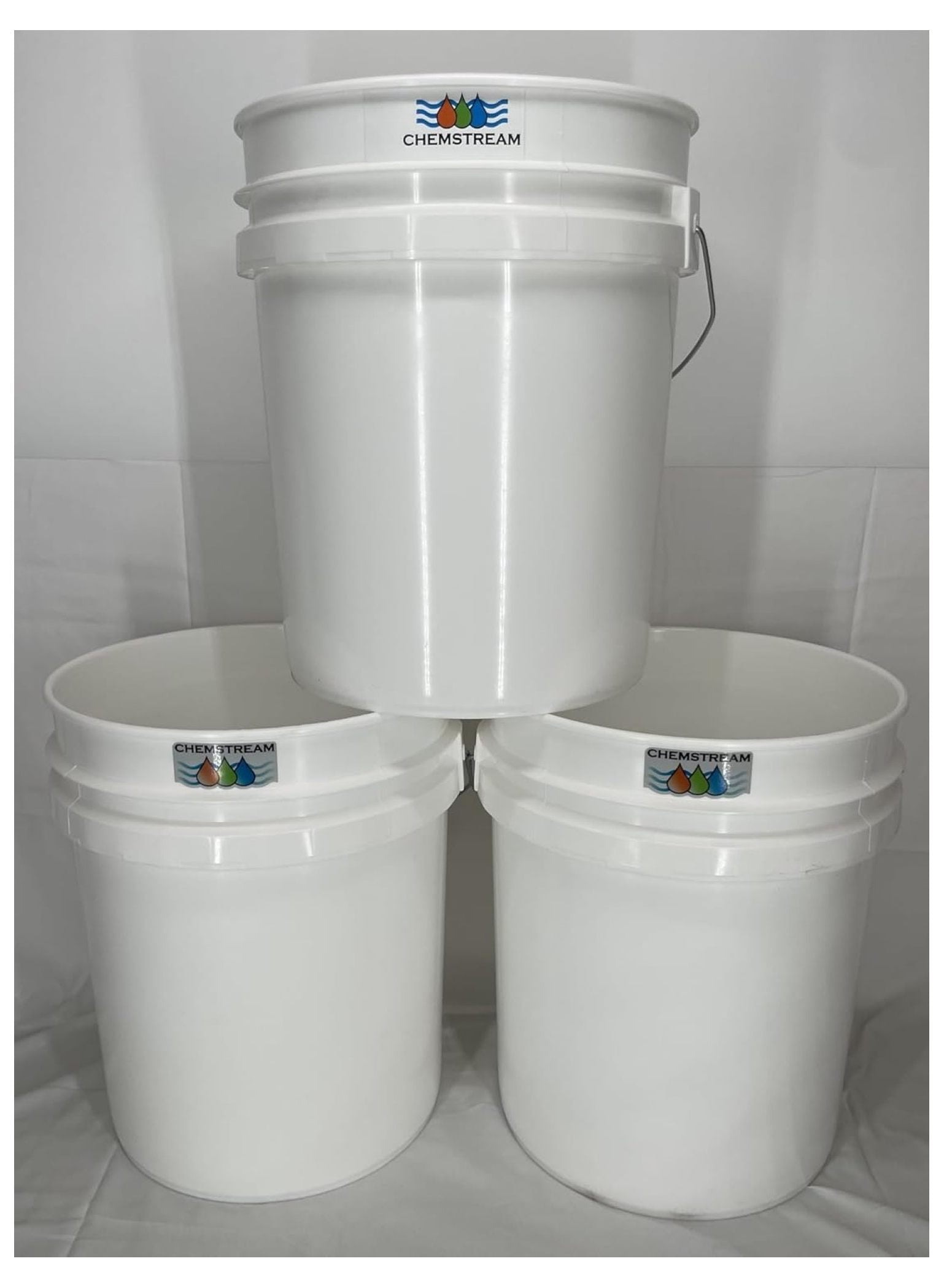 CHEMSTREAM White 5 Gallon Buckets | Pail | BPA | Food Grade | 90 Mil. Thickness | High Density ...