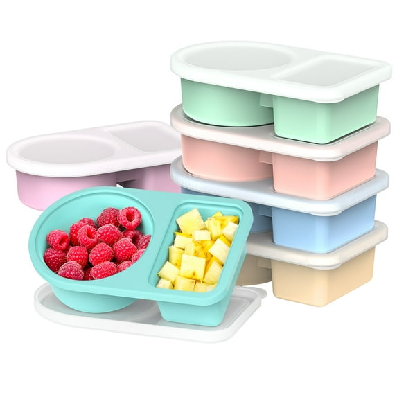 CHENALIN 6-Pack Silicone Snack Containers, Reusable 2-Compartment Bento ...