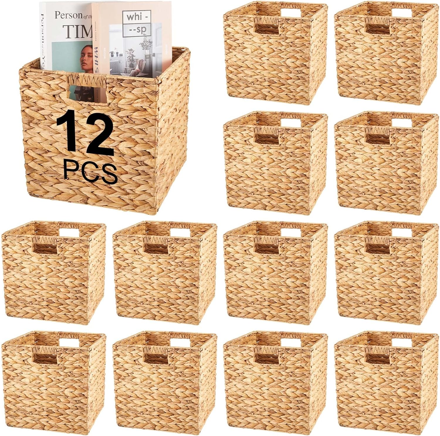CHENCHEN 12 Pcs Wicker Storage Basket Bulk Handwoven Water Hyacinth ...