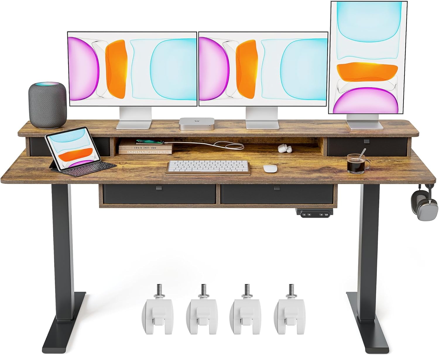 CHENCHEN Height Adjustable Electric Standing Desk with 4 Drawers, 63 x ...