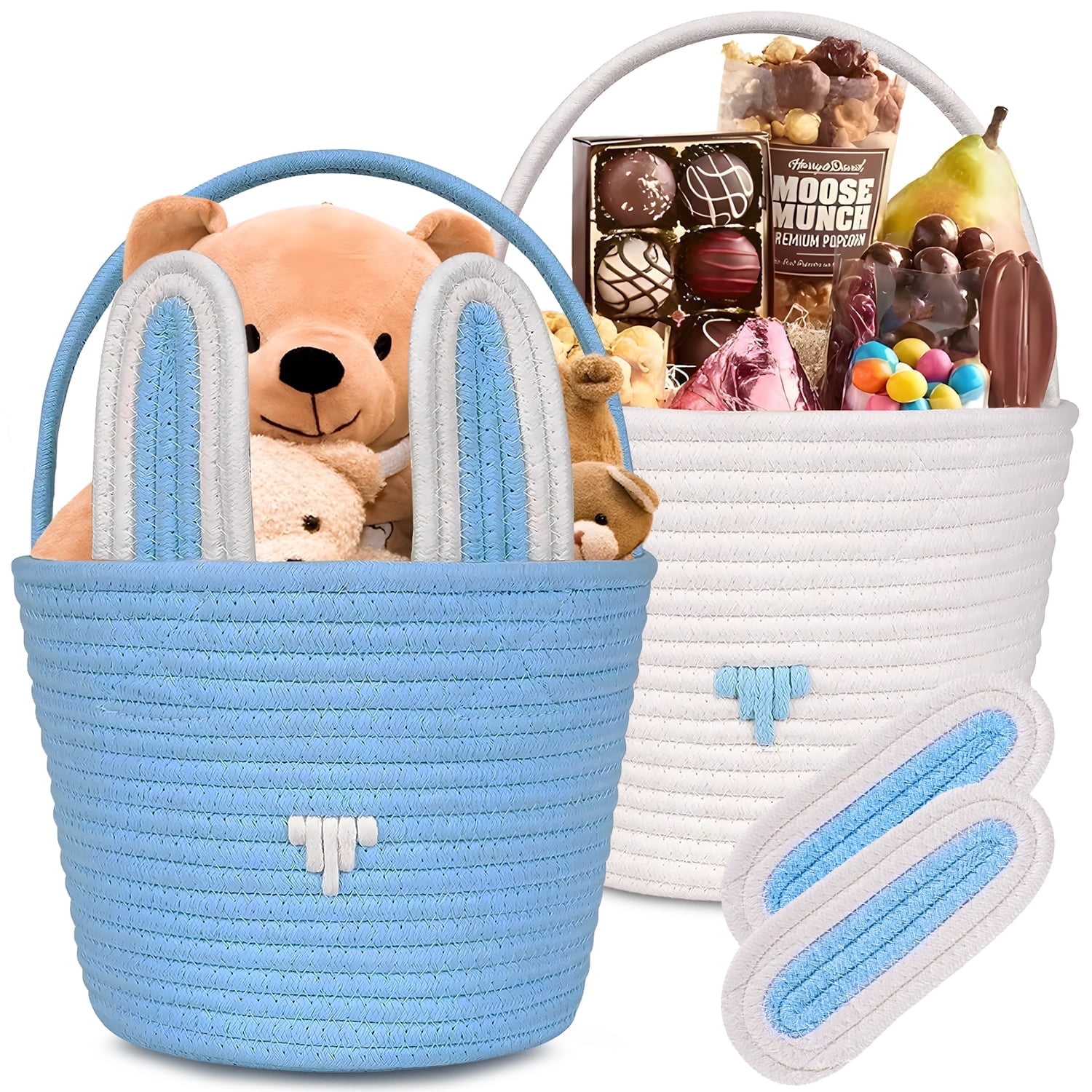 CHENGDAO 2Pack Cotton Rope Storage Baskets with Removable Bunny Ears ...