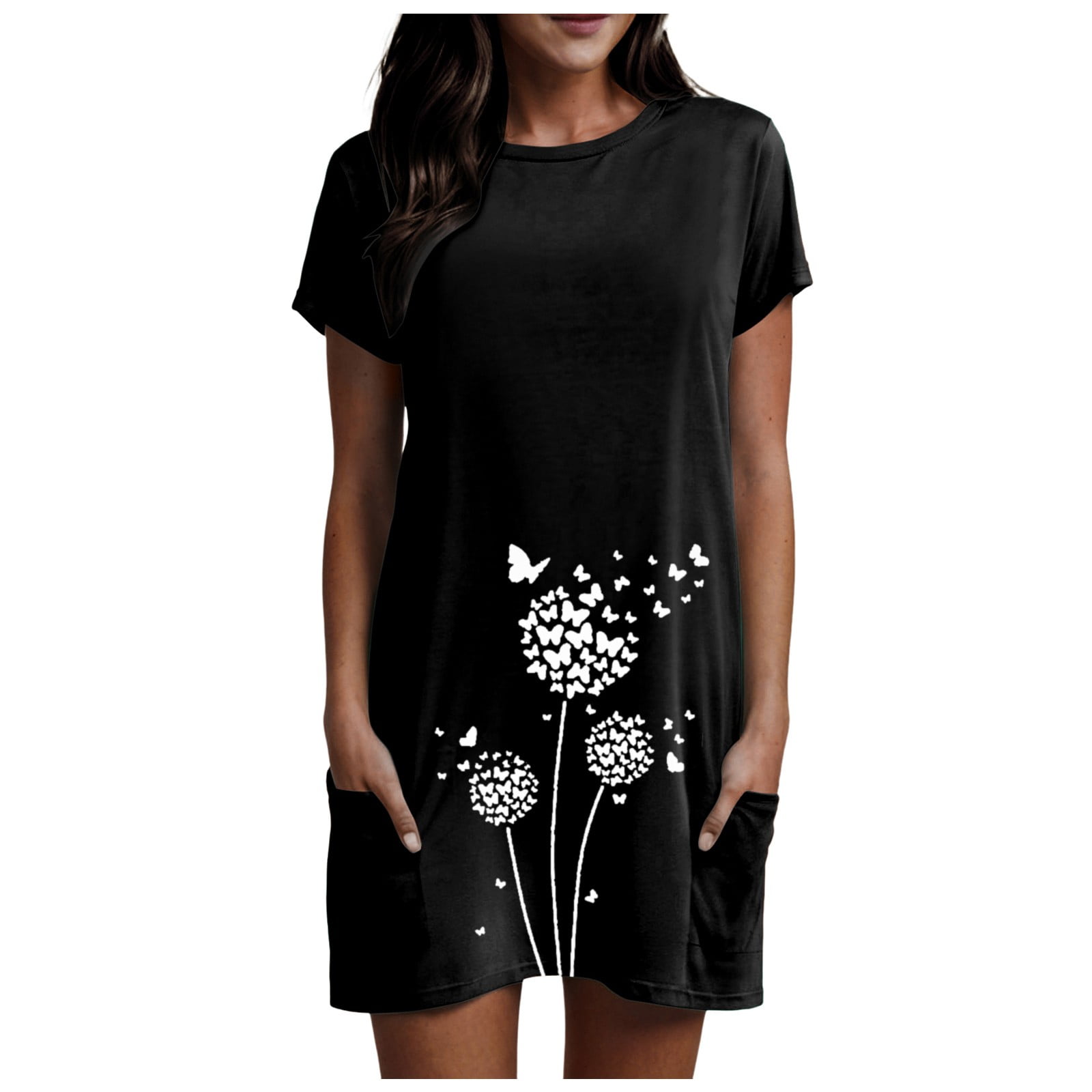 CHENGHHEIP Short Sleeve T-Shirts for Women Dandelion Print Crew Neck ...