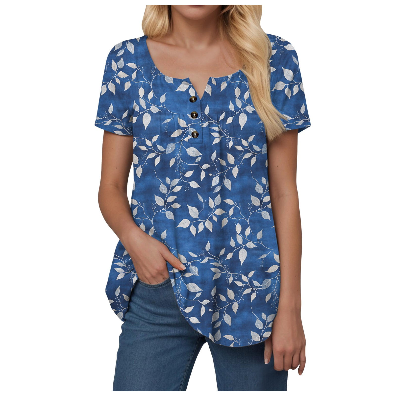 CHENGHHEIP Women'S T-Shirts Short Sleeve Tees Basic Crew Neck Button ...