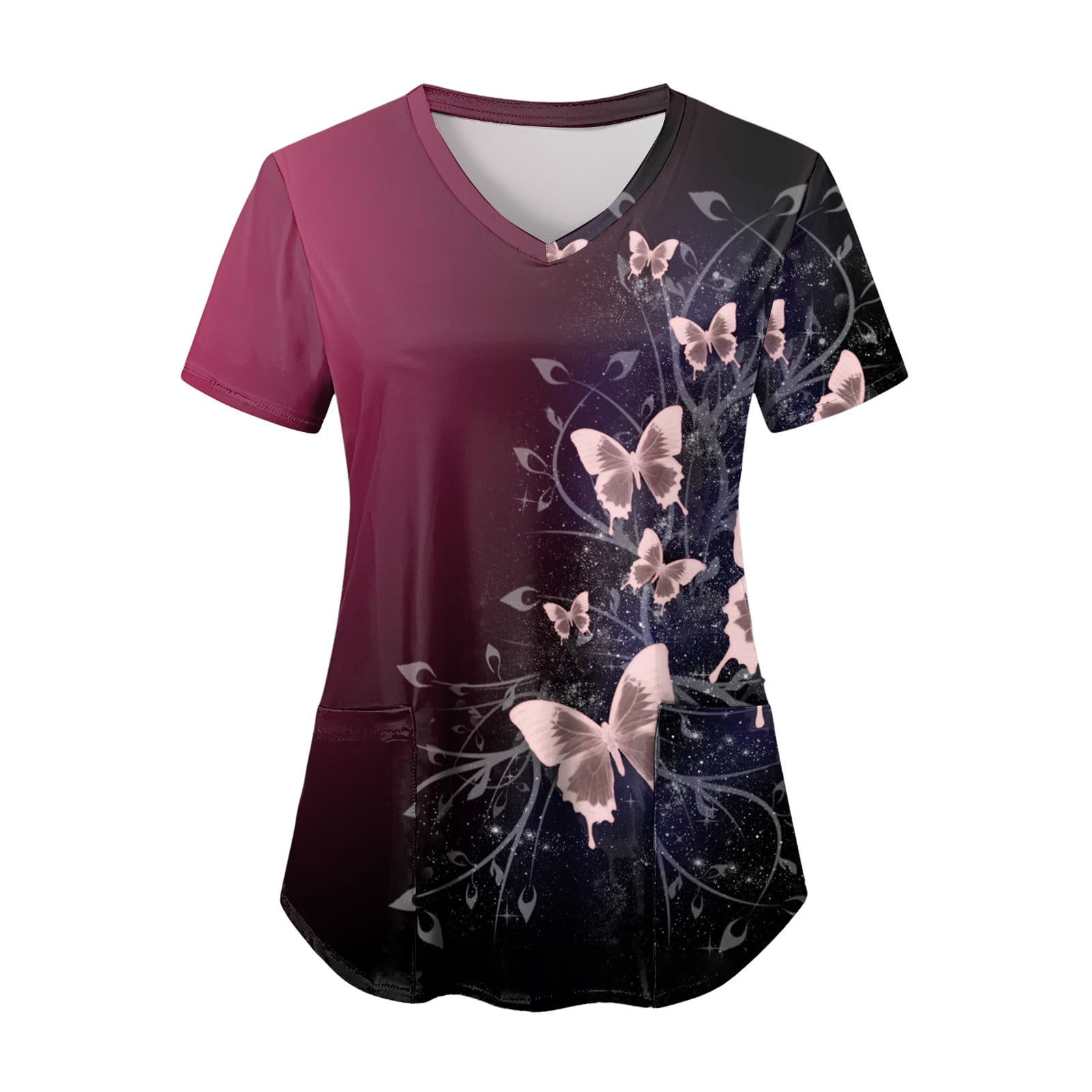 CHENGHHEIP Women Short Sleeve T-Shirts Tops with Trendy Floral V Neck Pocket Nursing Clothes ...