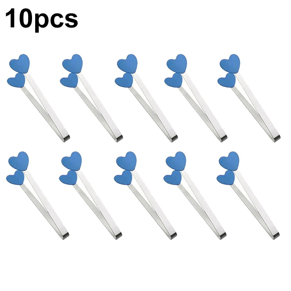 CHENGSI 10-Pack Mini Heart-Shaped Food Tongs with Silicone Tips, 5.3 ...