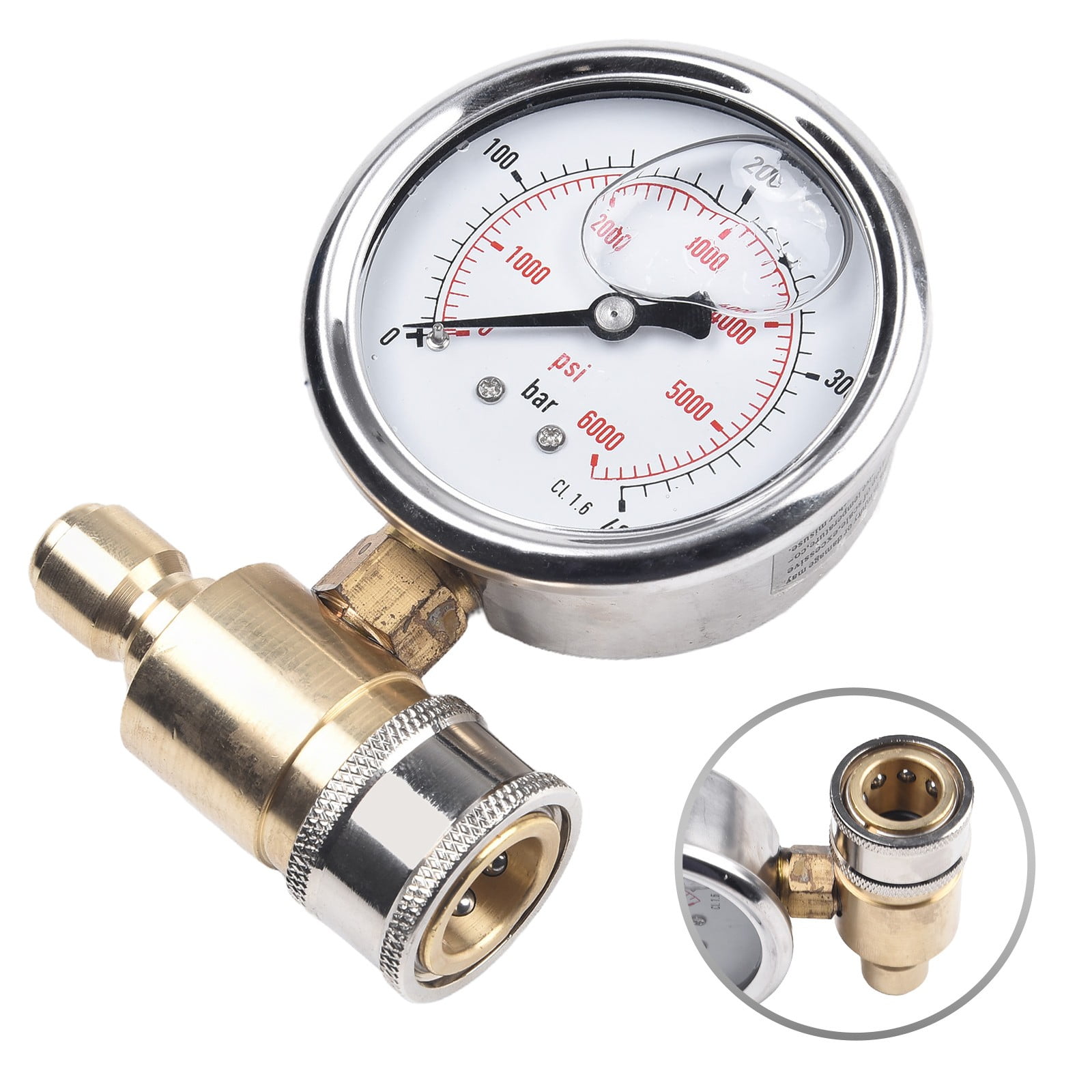 CHENGSI for 3/8-Inch Quick Connect Pressure Gauge 5000 PSI Shockproof ...