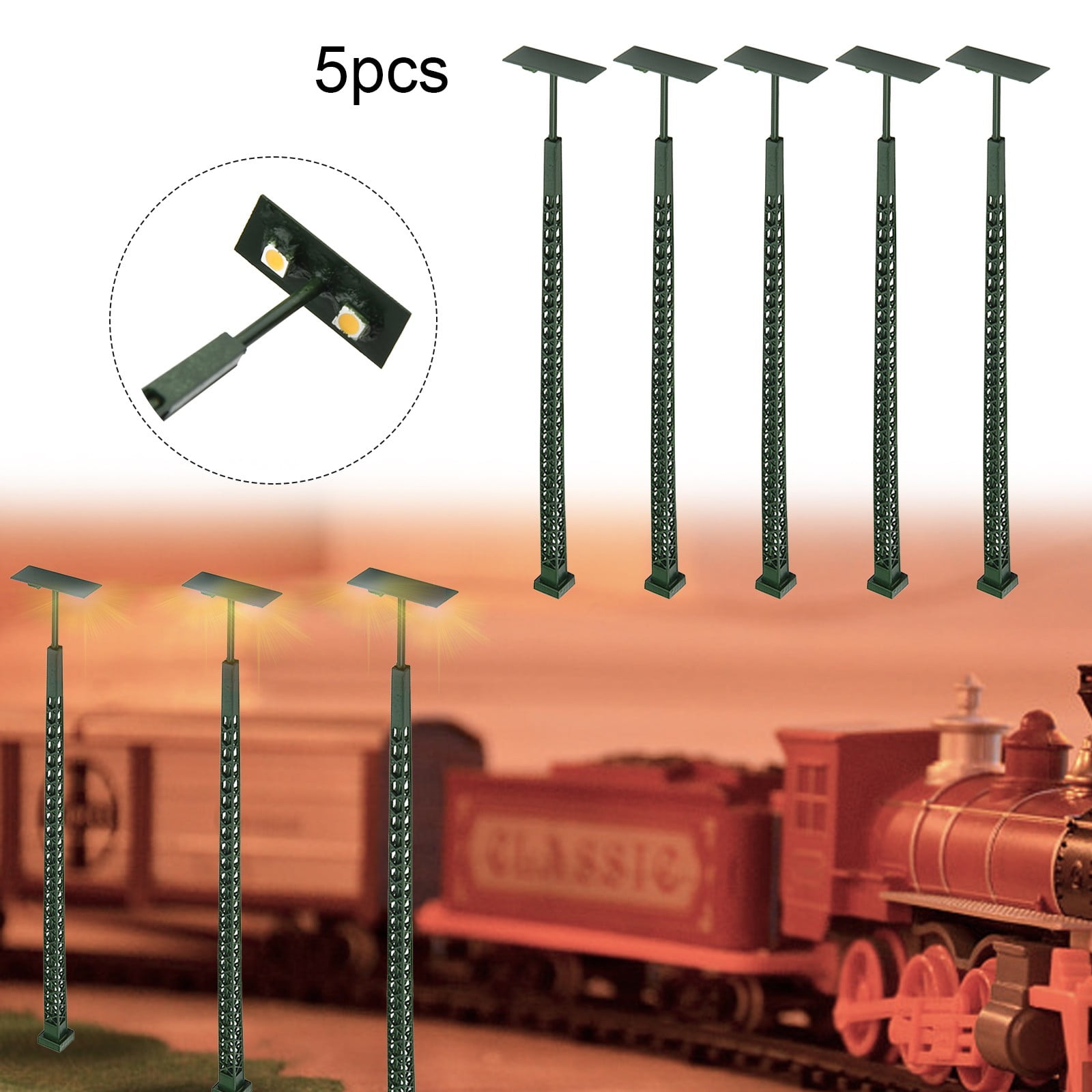 CHENGSI Model Railway Lights 5Pc Lattice Mast Light H0 Gauge LED Lamps ...