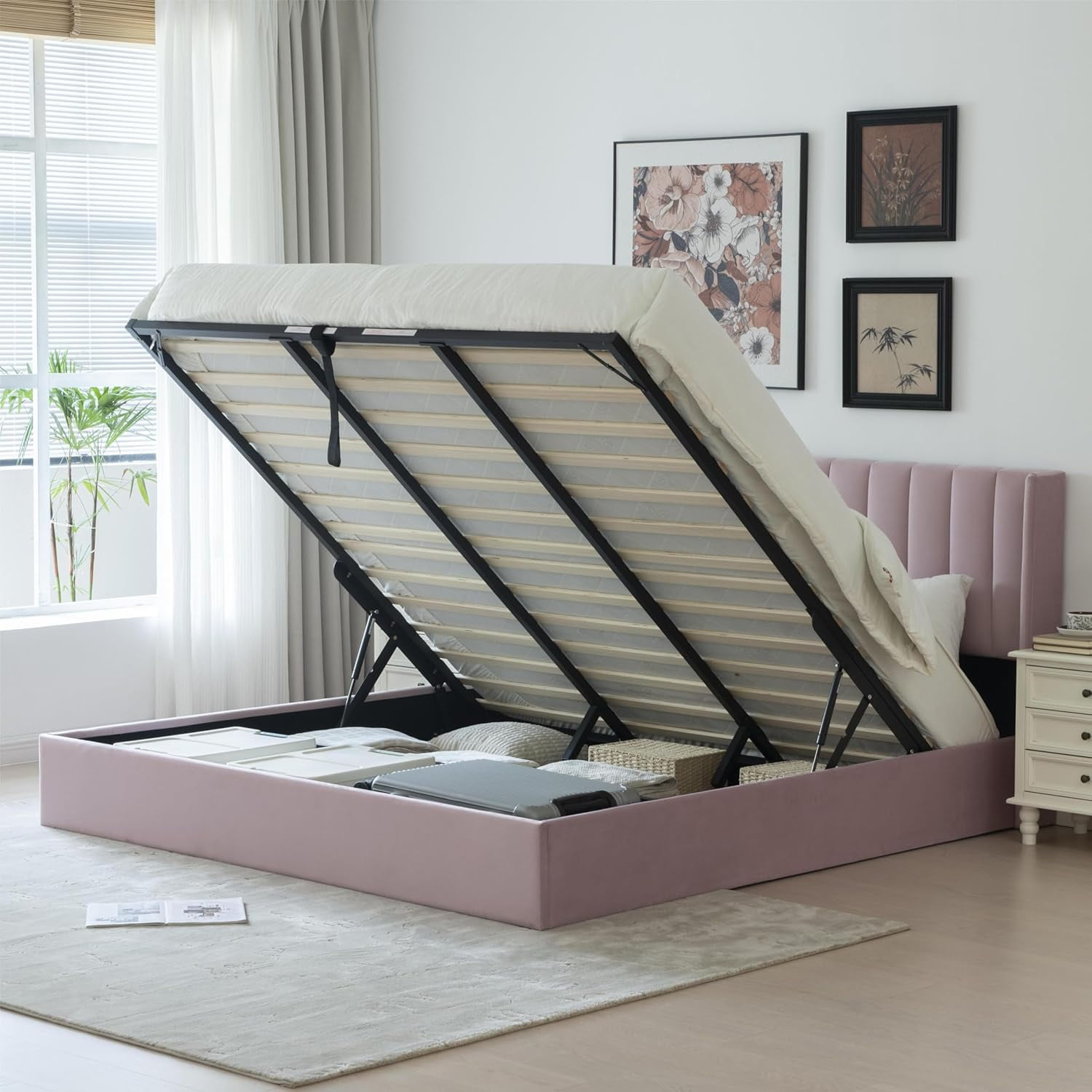 CHENGYUAN Liftable Storage Bed with Hydraulic Support Bars, King Size ...