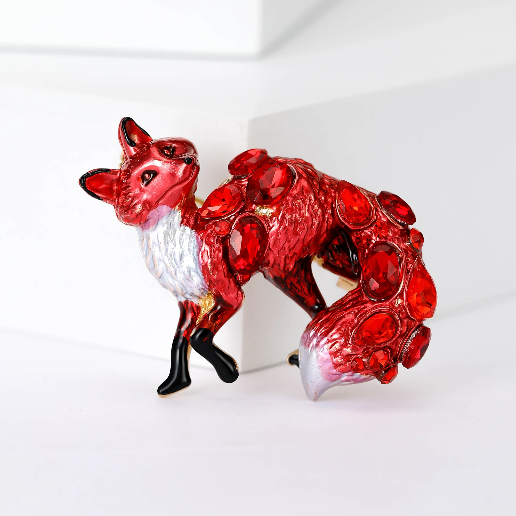 CHENGZHI Enamel Fox Pins for Women Unisex Glass Animal Brooches Office Party Friend Gifts ...