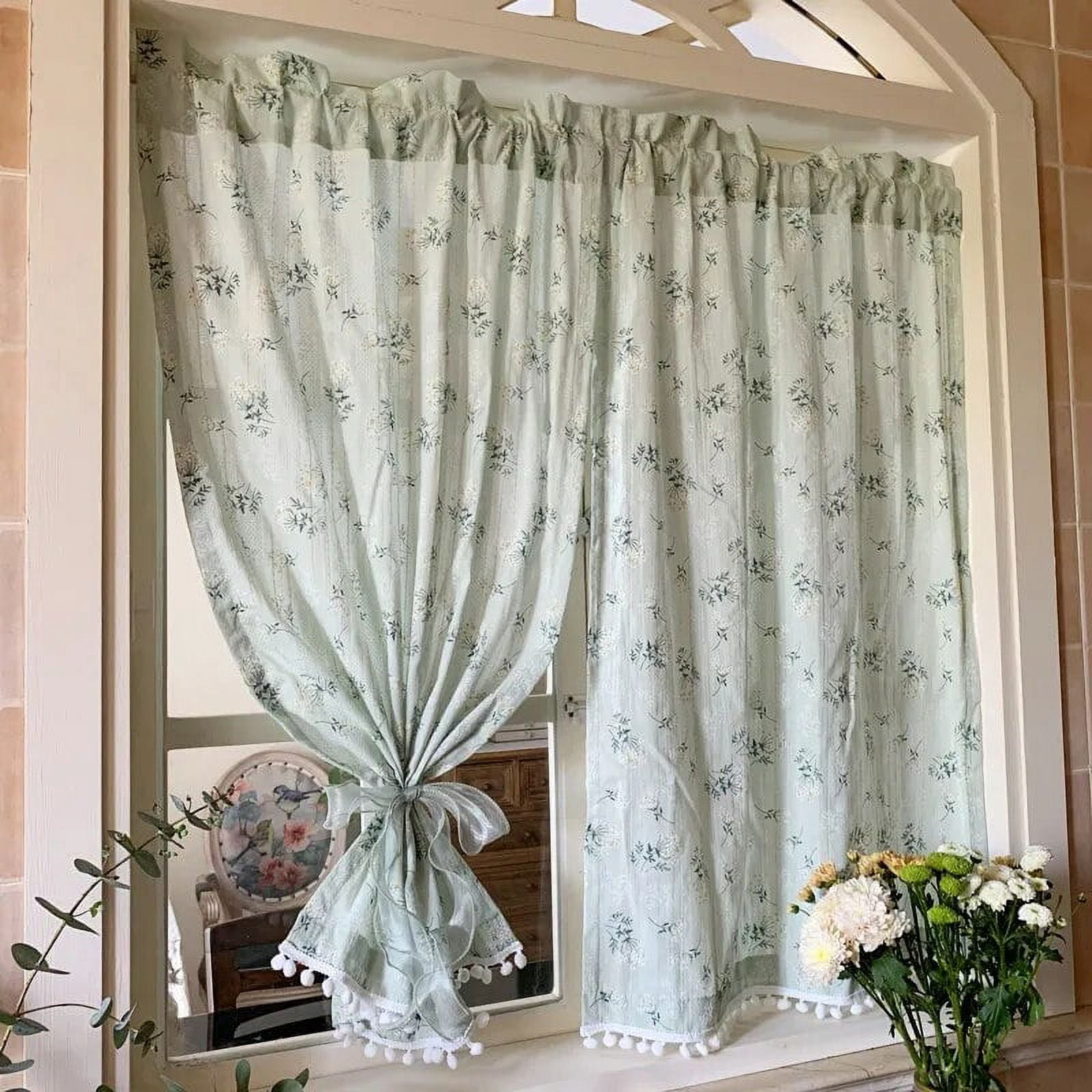 CHENGZHI Korean Daisy Curtains Road Pocket Shade Curtain Floral Tassel ...