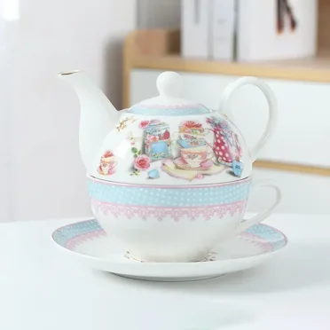 Jewelkeeper Kids Pretend Play Porcelain Tea Pot Toy Set, Blue Polka Dot ...