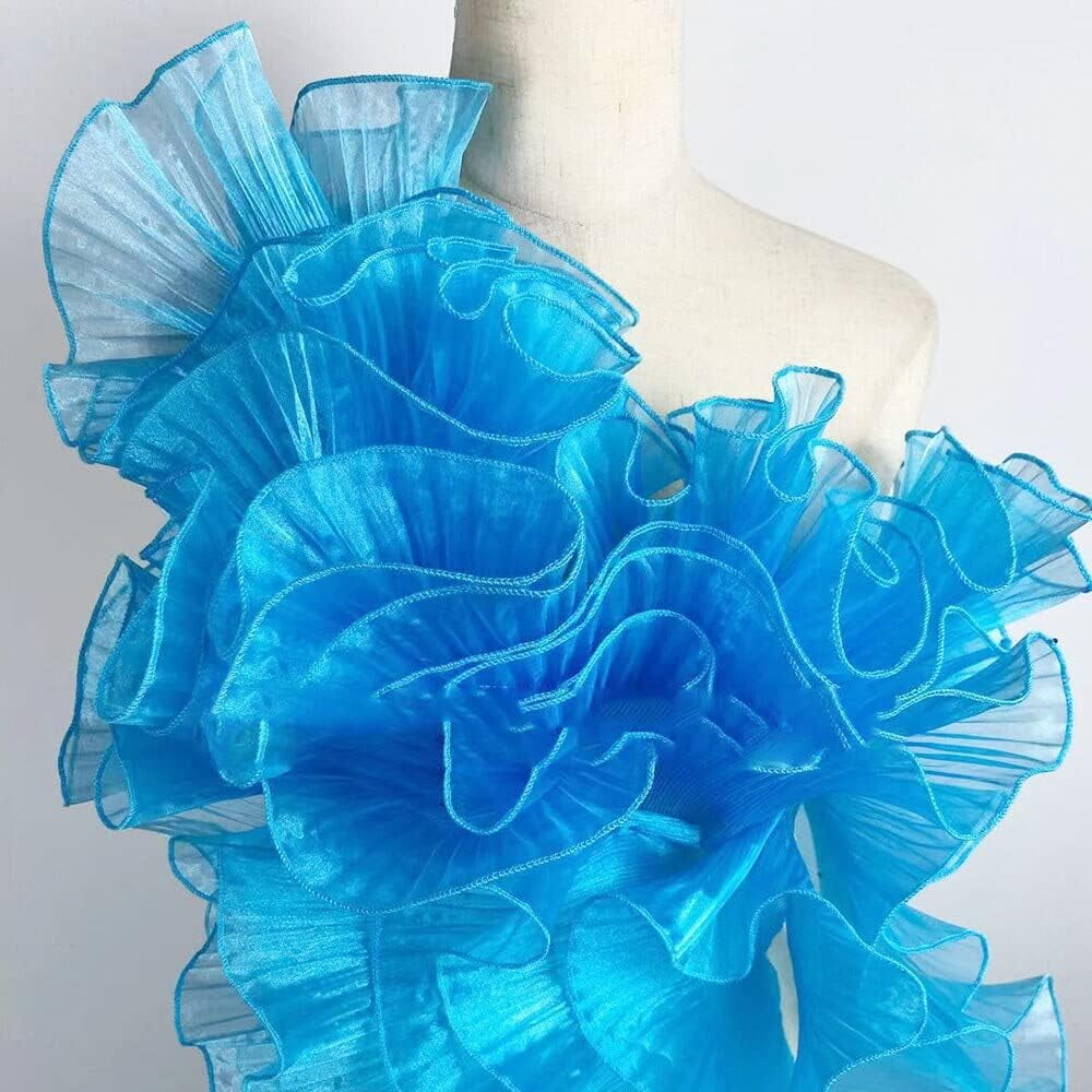 CHENHAINAN Organza Transparent Large Wavy Lace Pleated Ruffles Wedding ...