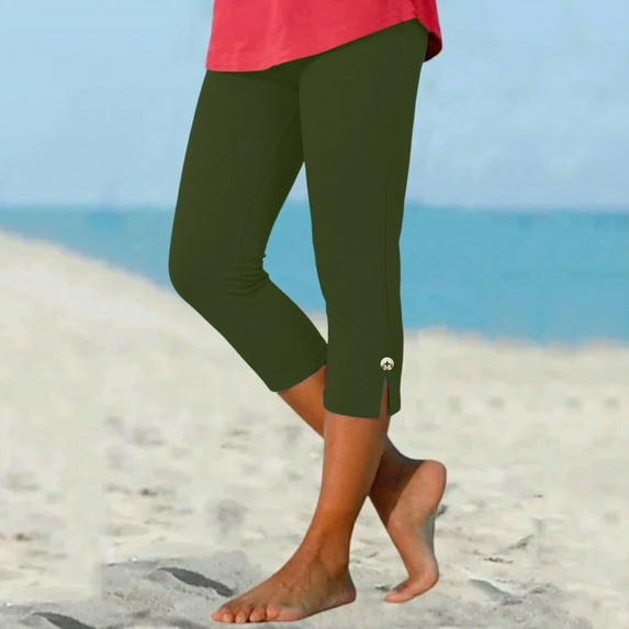 CHENHANN Capri Leggings For Women 2026 Casual Button Design Knee Length ...