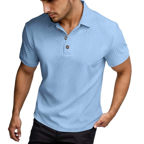 CHENHANN Mens Polo Shirt Short Sleeve Button Down Textured Polo Tees ...