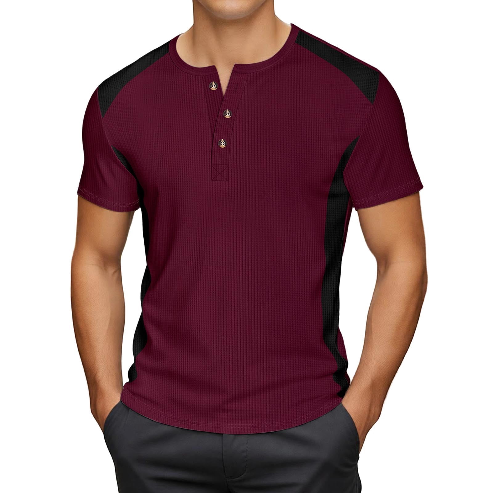 CHENHANN Mens T Shirt Short Sleeve Waffle Button Down Crewneck Henley ...