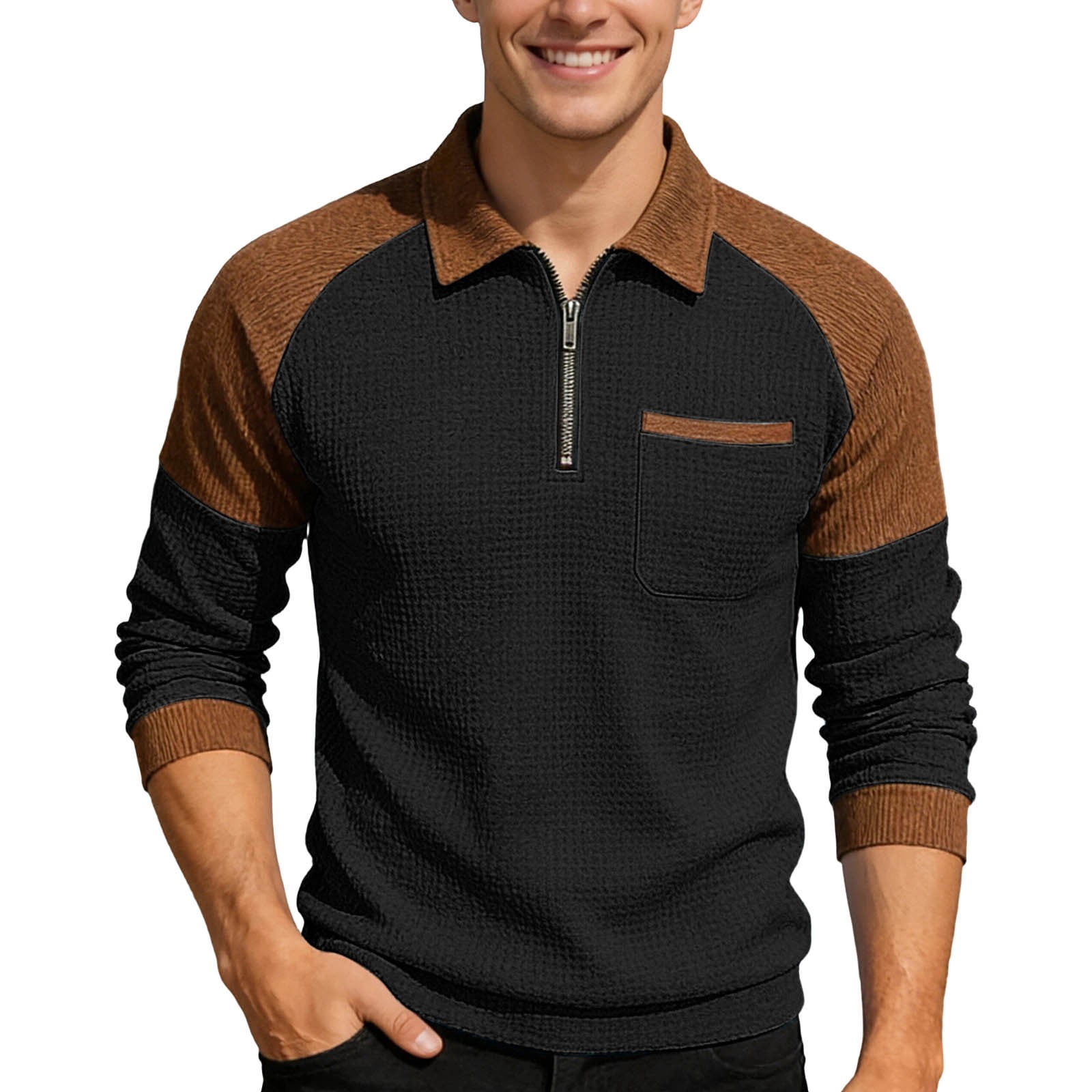 CHENHANN Polo T Shirts for Men Long Sleeve Waffle Quarter Zip Tee Shirt ...
