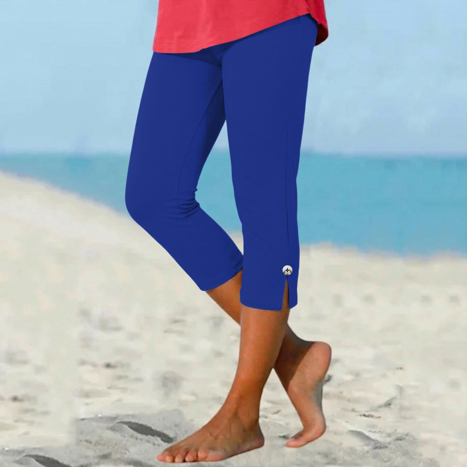 CHENHANN Women Capri Leggings 2026 Casual Button Design Knee Length ...
