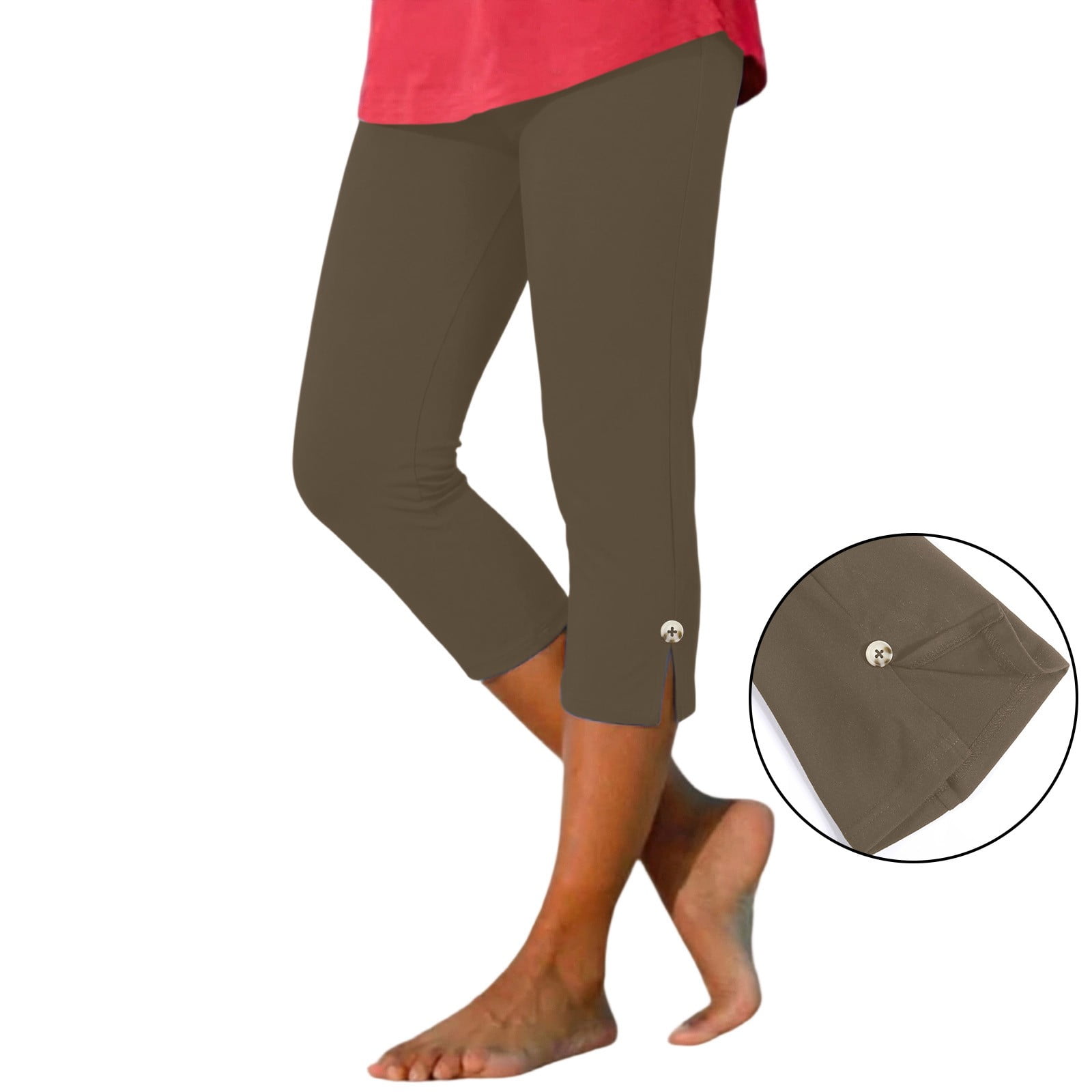 CHENHANN Women Capri Leggings 2026 Casual Button Design Knee Length ...