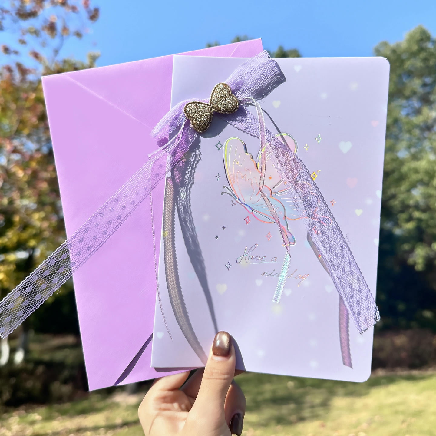 CHENJIANDONG Craft Card Butterfly Flower Room Greeting Card Lace Bow ...