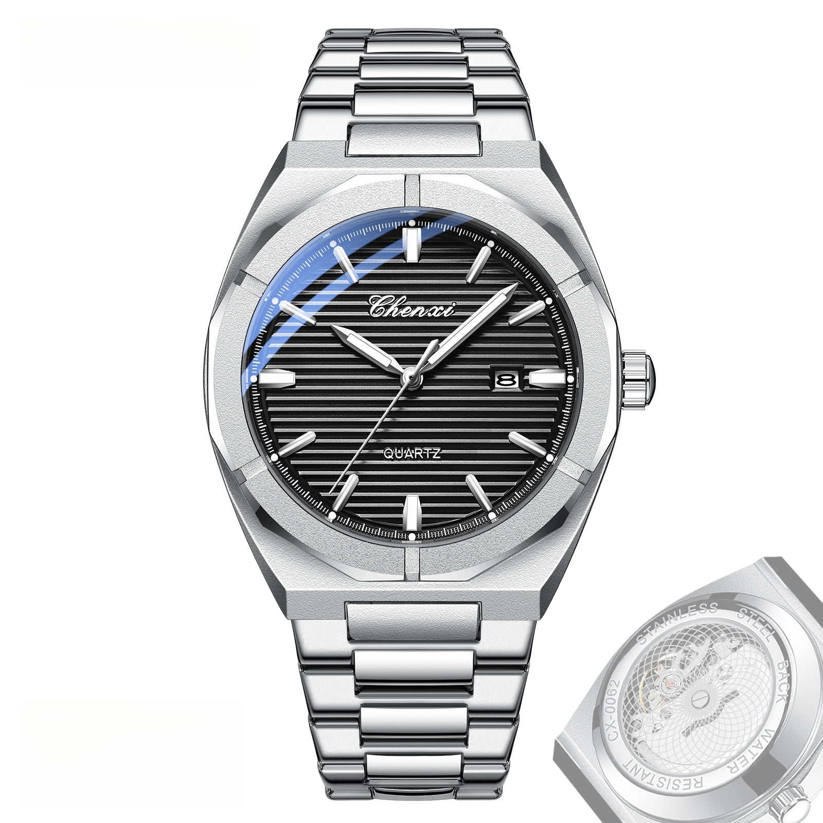 CHENXI Men's Quartz Watch - Sweep Seconds Translucent Luminous Calendar ...