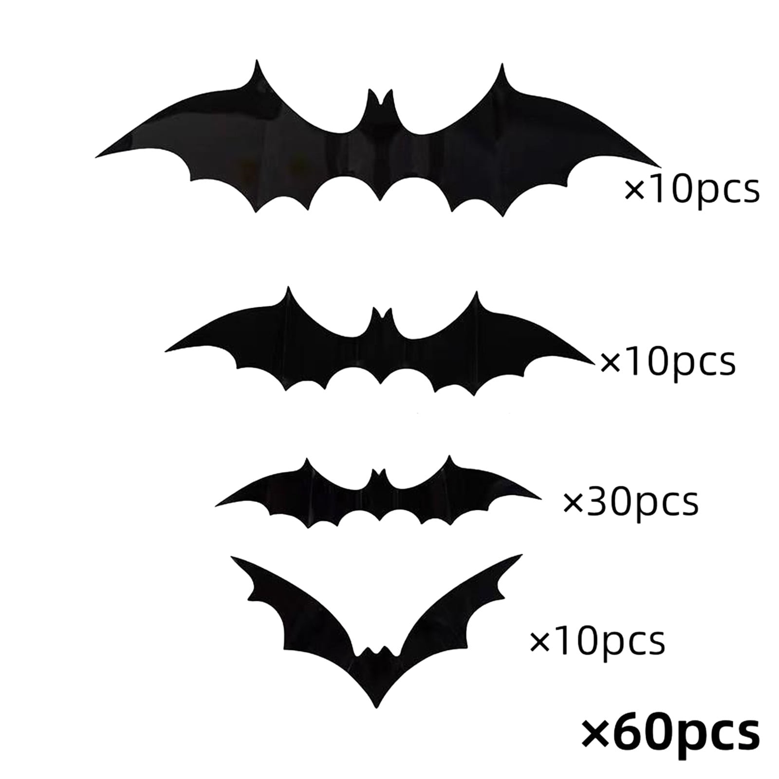 CHENZERO 60PCS Bats Decoration 4 Different Sizes Realistic Black 3D ...