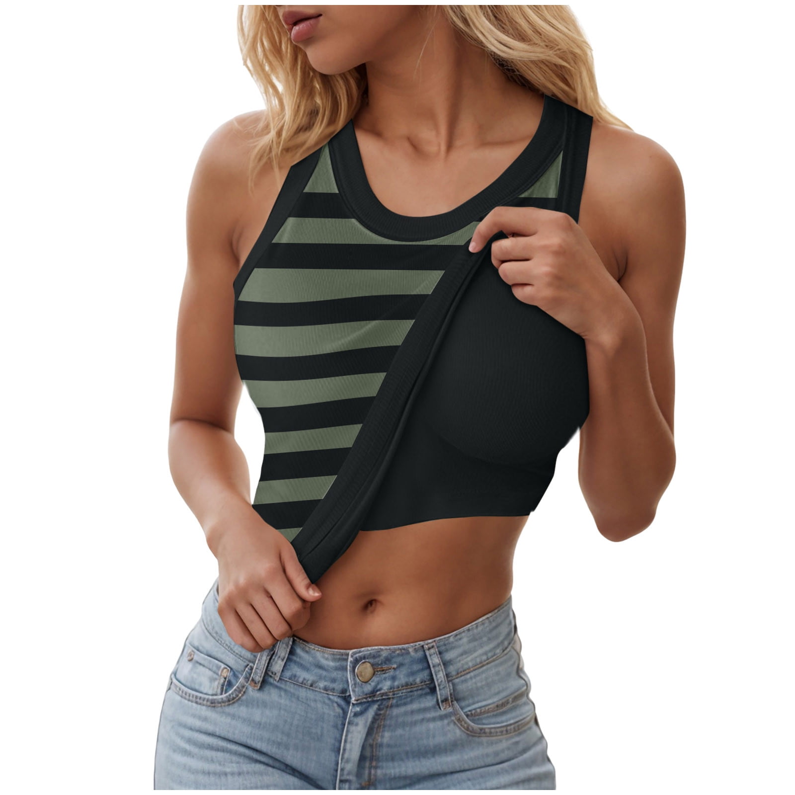 CHENZHENYA Women Built In Bra Tank Tops Sleeveless Casual Shirts ...