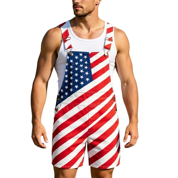 CHENge 4th of July Independence Day Mens Bib Overalls Shorts USA Flag ...