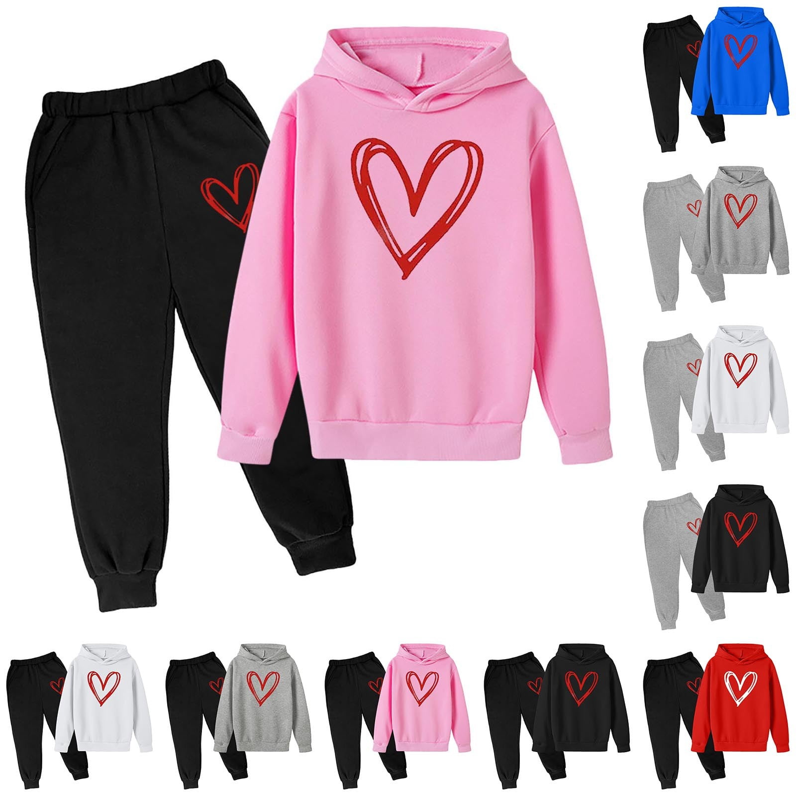 CHENge 6-13 Years Girls Clothing Heart Print Hoodie Top + Heart Print ...