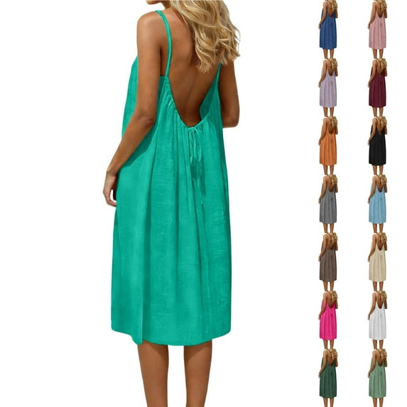 CHENge Backless Cami Dresses for Women Spring Summer Spaghetti Strap ...