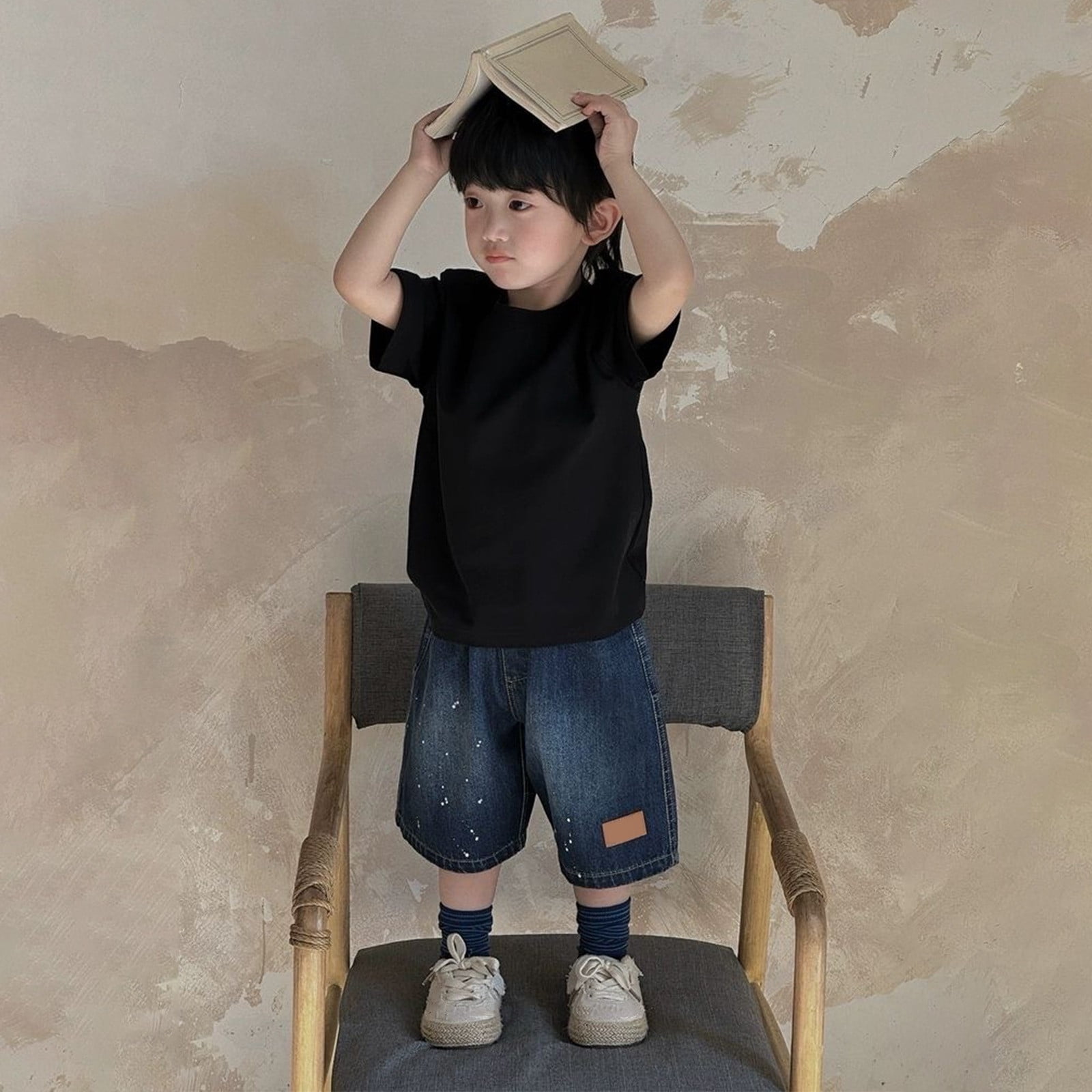 CHENge Boy's Denim Cargo Shorts Summer Straight Leg Elastic Waist with ...