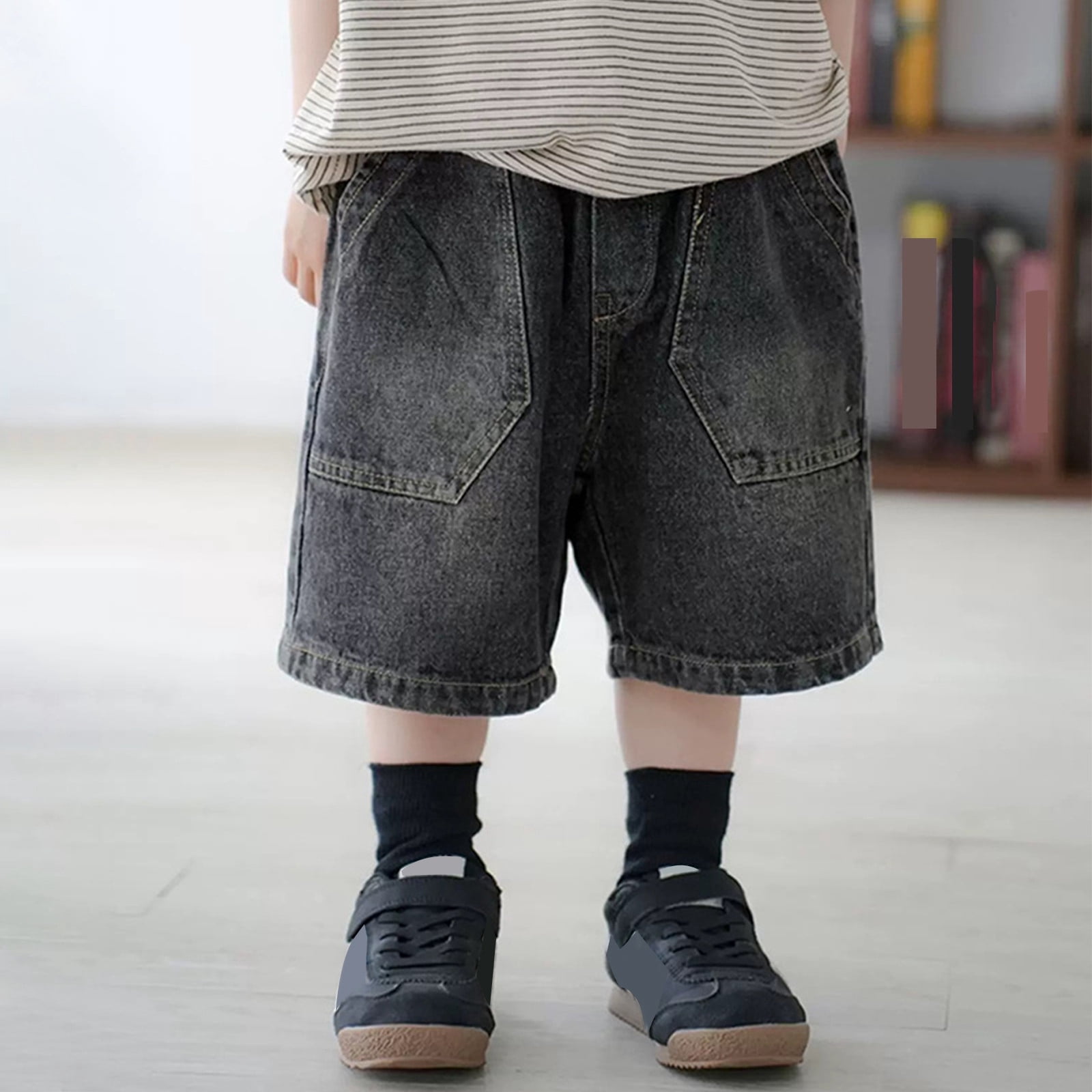 CHENge Boy's Denim Cargo Shorts Summer Straight Leg Elastic Waist with ...
