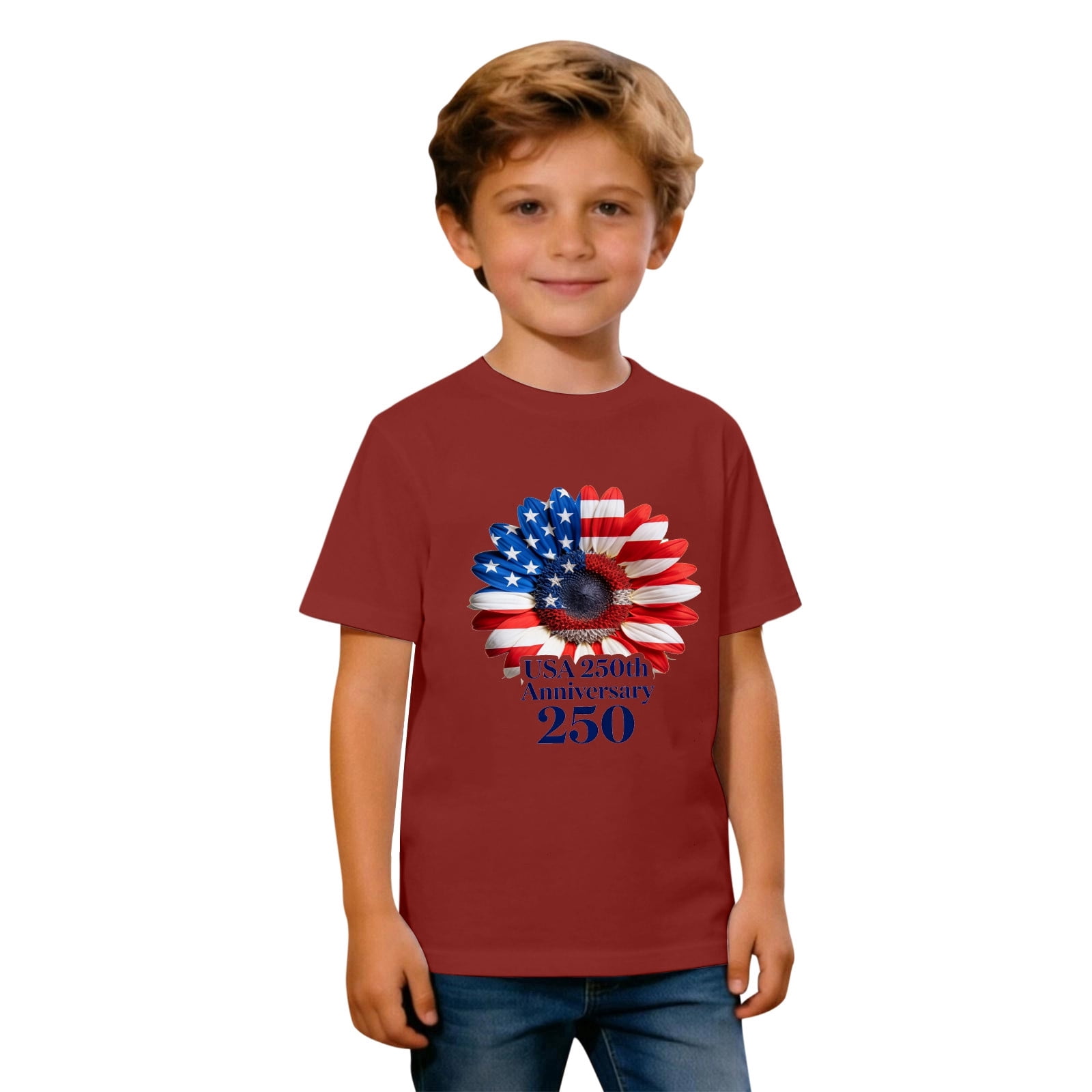 CHENge Boys USA 250th Anniversary Sunflower T-Shirt, Patriotic Short ...