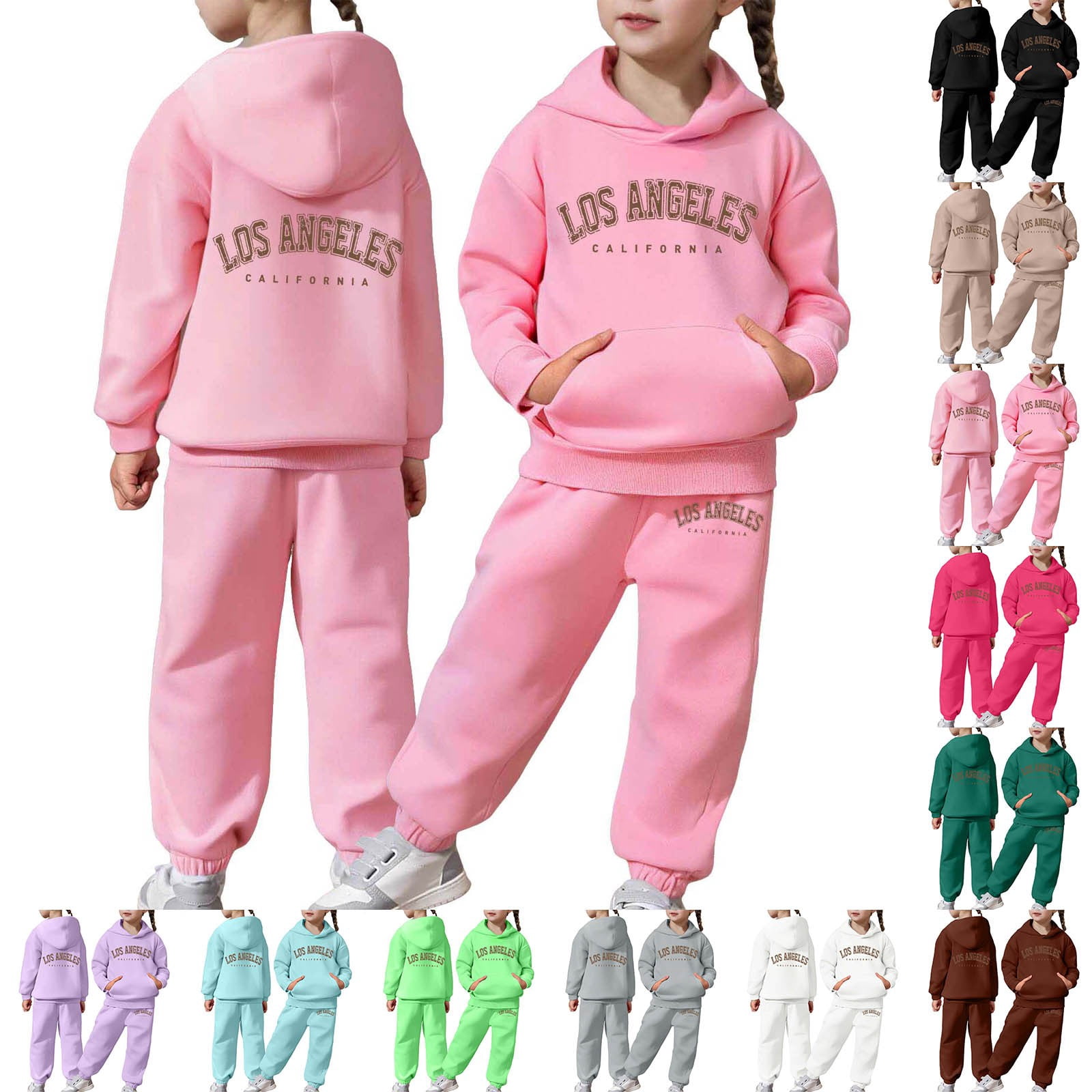 CHENge Child Girls Long Sleeve Solid Warm Hoodie Pullover Tops Pants ...